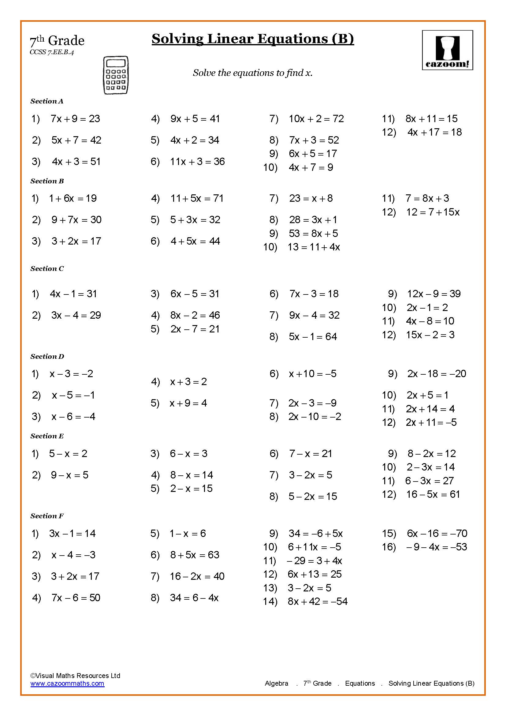Linear Equations Worksheet Pdf