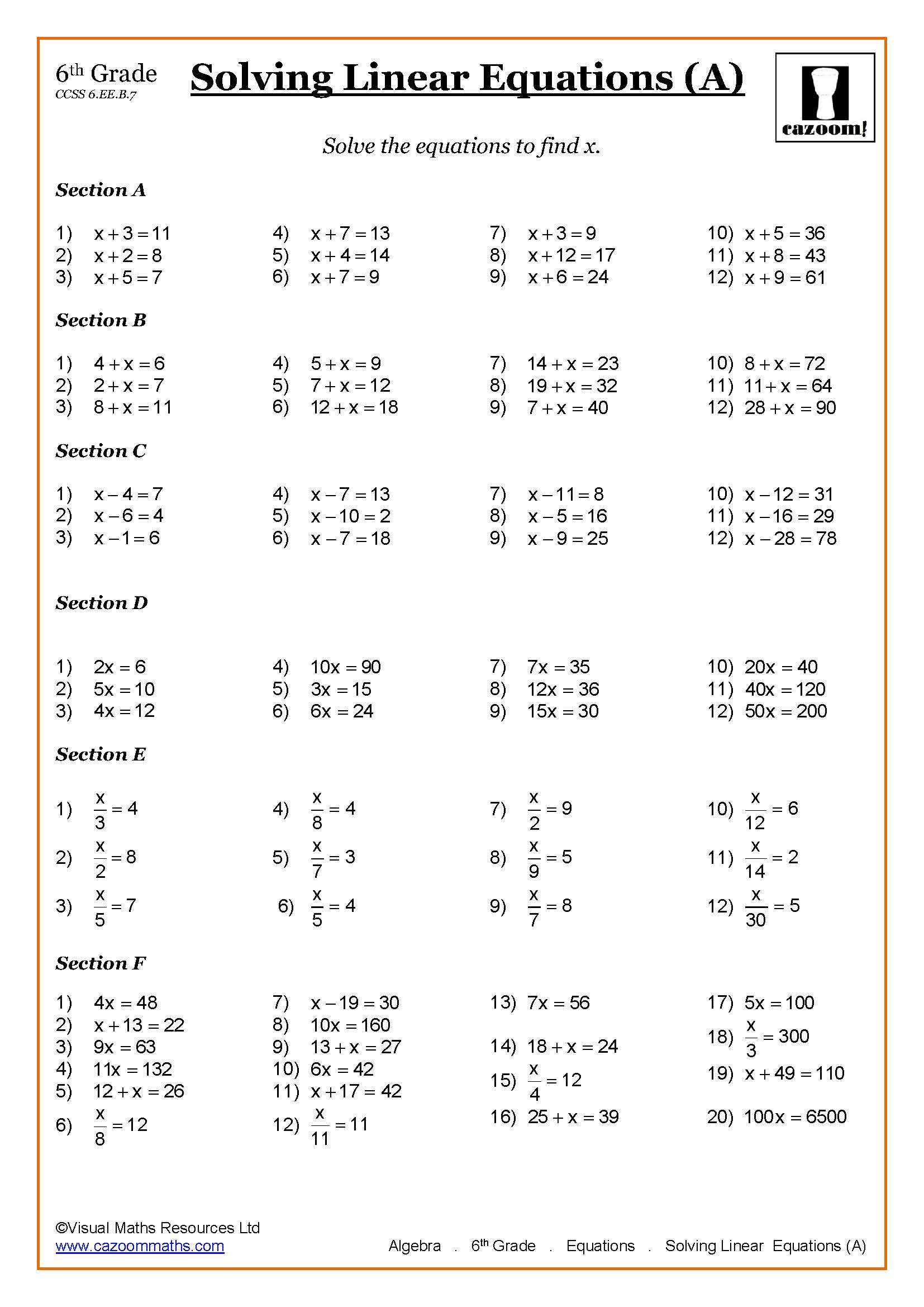 Home Cazoom Maths Worksheets