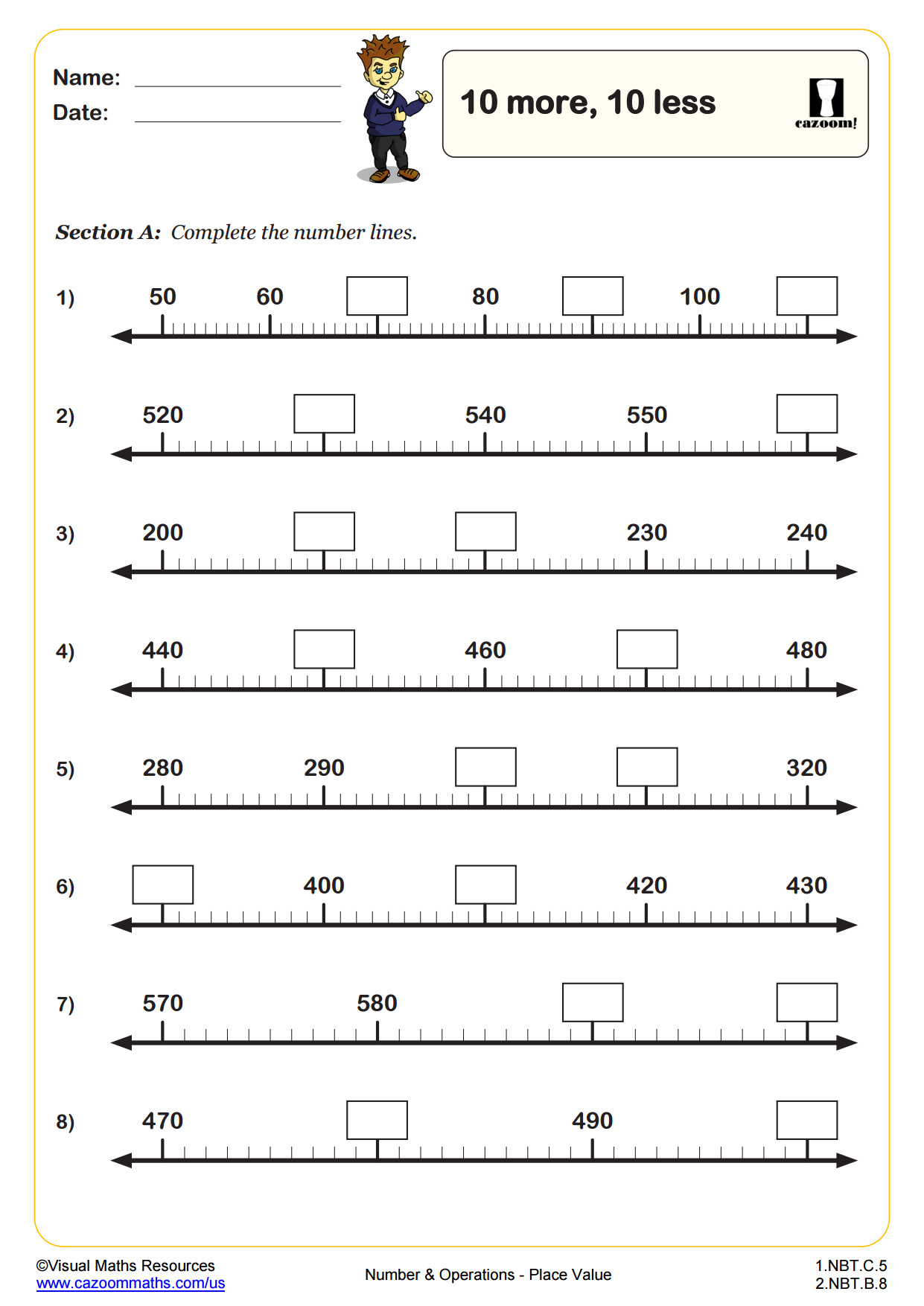10 More 10 Less | PDF printable Number and Operations Worksheets ...