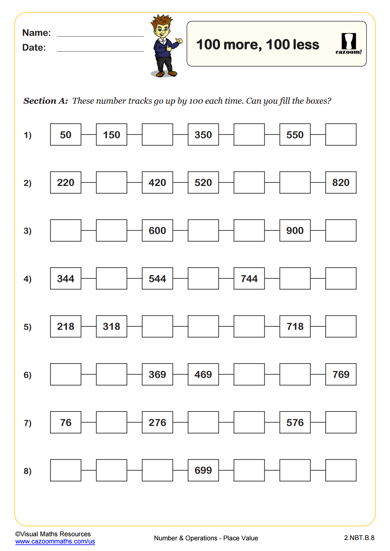 Place Value up to 10,000 (C) | PDF printable Number and Operations Worksheets | Cazoom Math