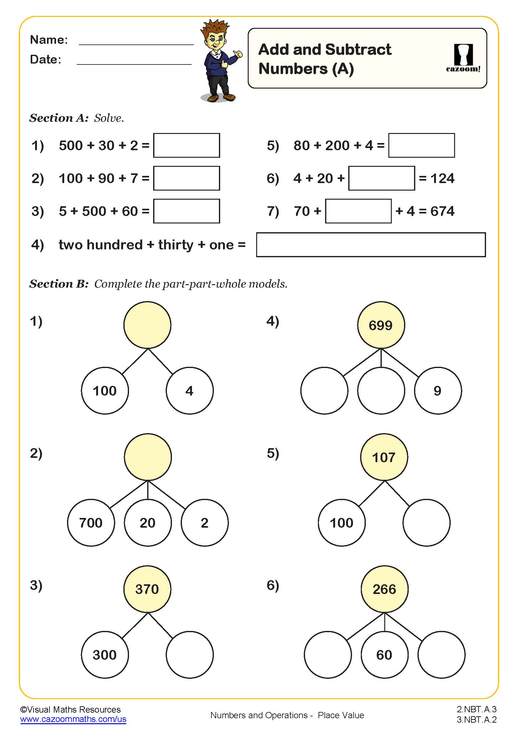 Add and subtract numbers (A) | PDF printable Addition Worksheets