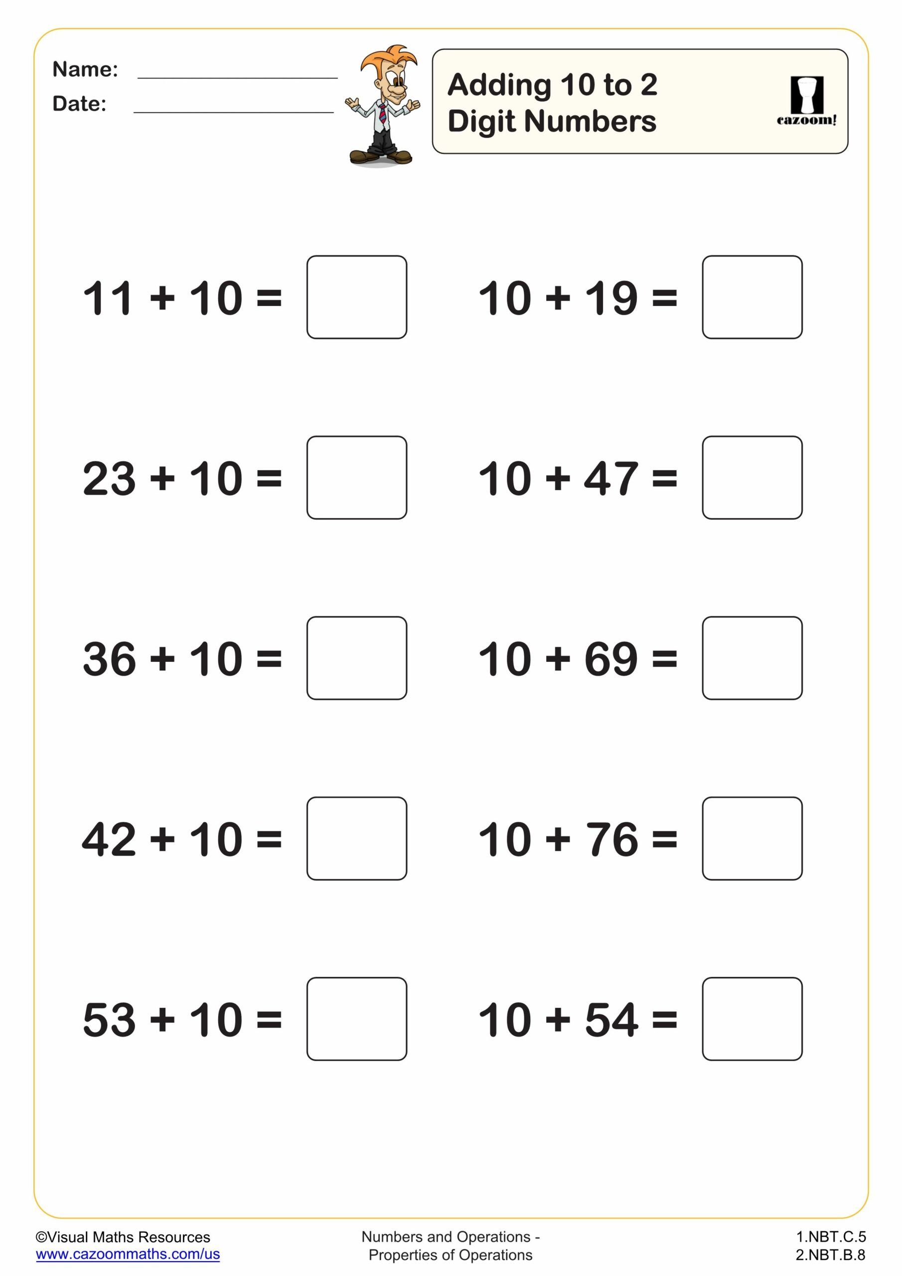 Adding 2 Digit Numbers to 100 Worksheets | Printable PDF Math ...