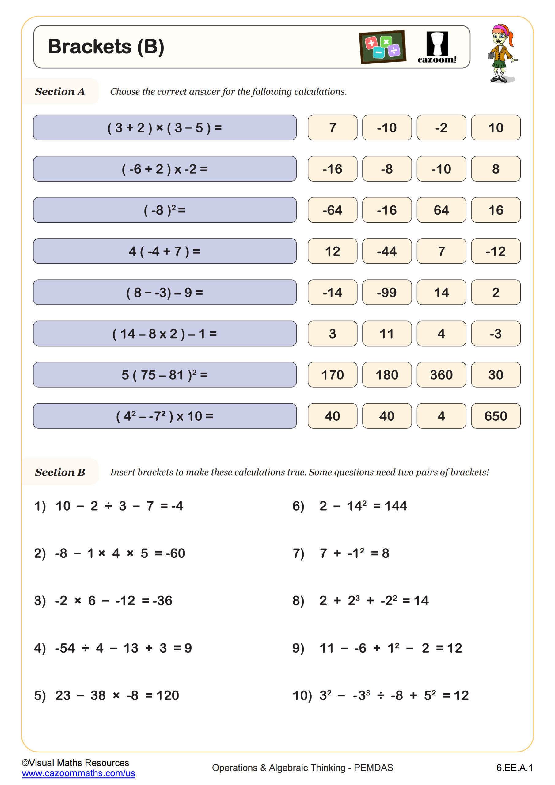 5th Grade Math Worksheets Order Of Operations