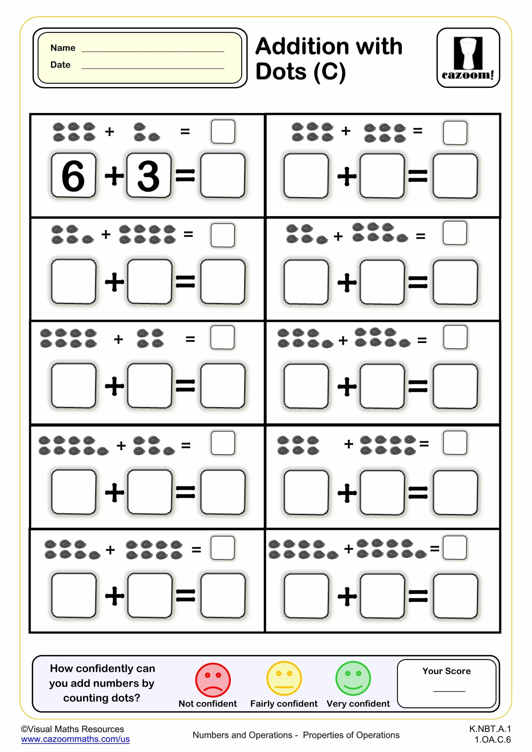 Addition with Sticks (C) | PDF printable Addition Worksheets | Cazoom Math