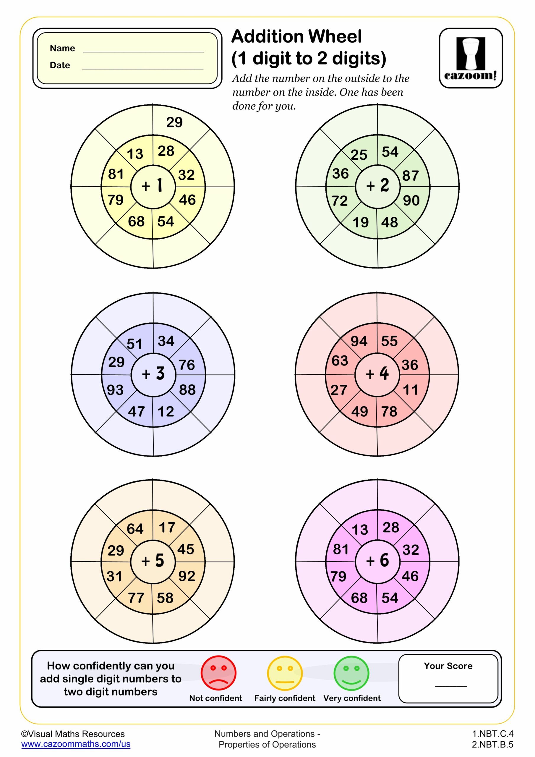 Addition Wheels (1 digit to 2 digits) | Fun and Engaging 1st Grade PDF ...
