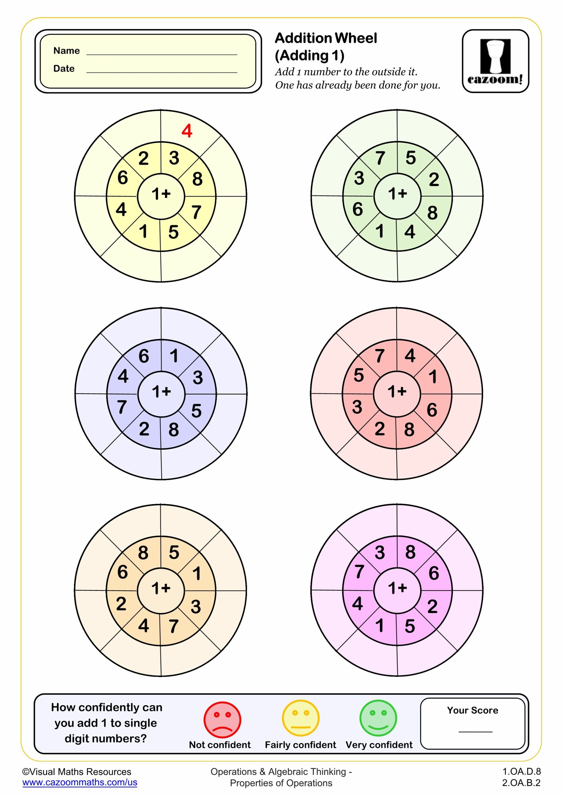 Addition Wheels (adding 1) | Fun and Engaging 1st Grade PDF Worksheets ...