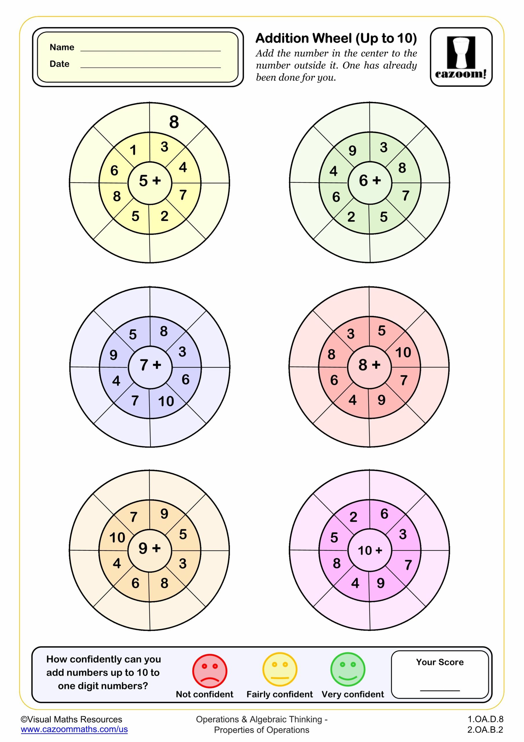 Addition Wheels (Up to 10) | PDF printable Addition Worksheets | Cazoom ...