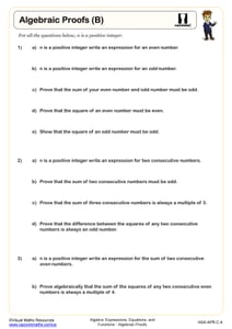 Algebraic Proofs (B) Worksheet | Algebra II PDF Worksheets