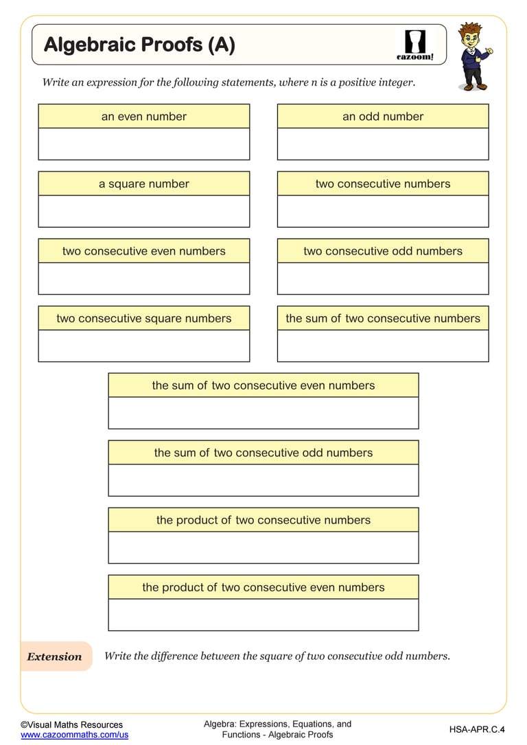 Algebraic Proofs (C) Worksheet | PDF Printable Algebra Worksheet