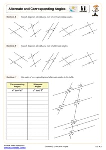 Alternate and Corresponding Angles (A) Worksheet | 8th Grade PDF Worksheets