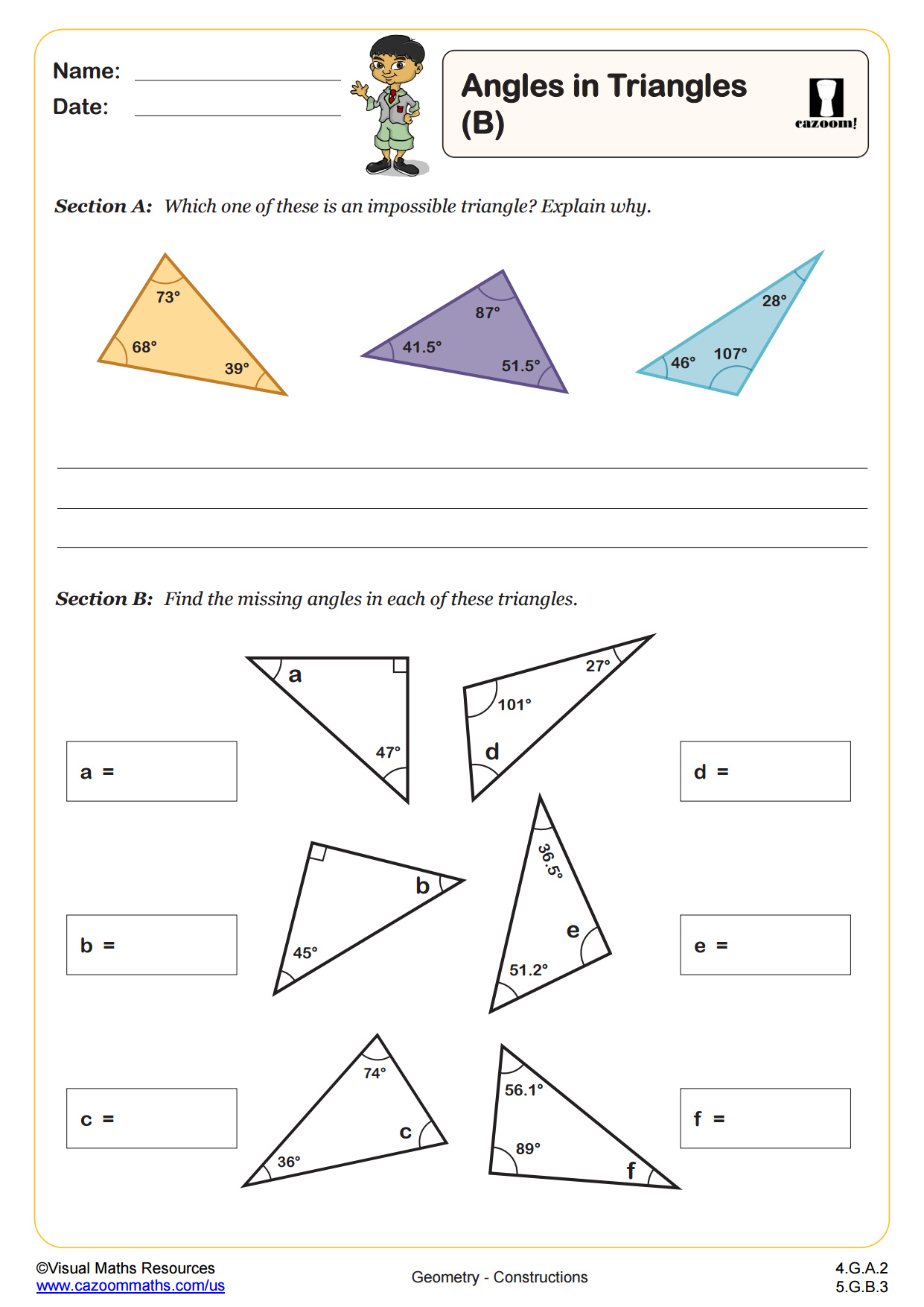 Calculating Angles in Triangles Worksheet | 4th Grade PDF Worksheets ...