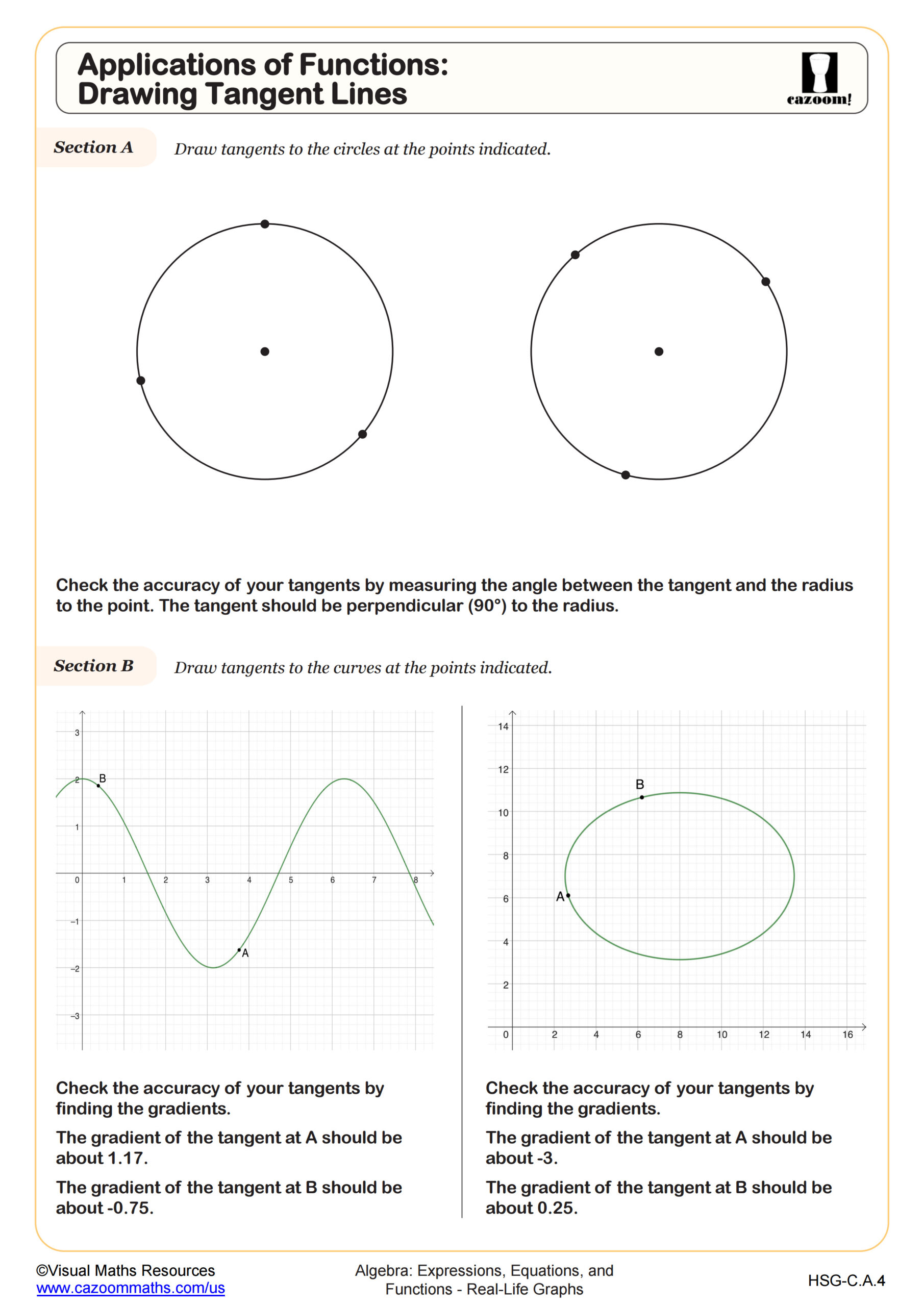 Applications of Functions: Drawing Tangent Lines Worksheet | PDF ...