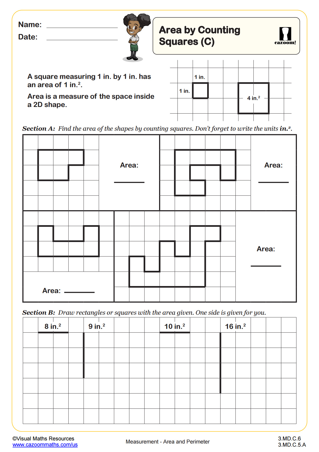 Area by Counting Squares (C) | Fun and Engaging 3rd Grade PDF ...