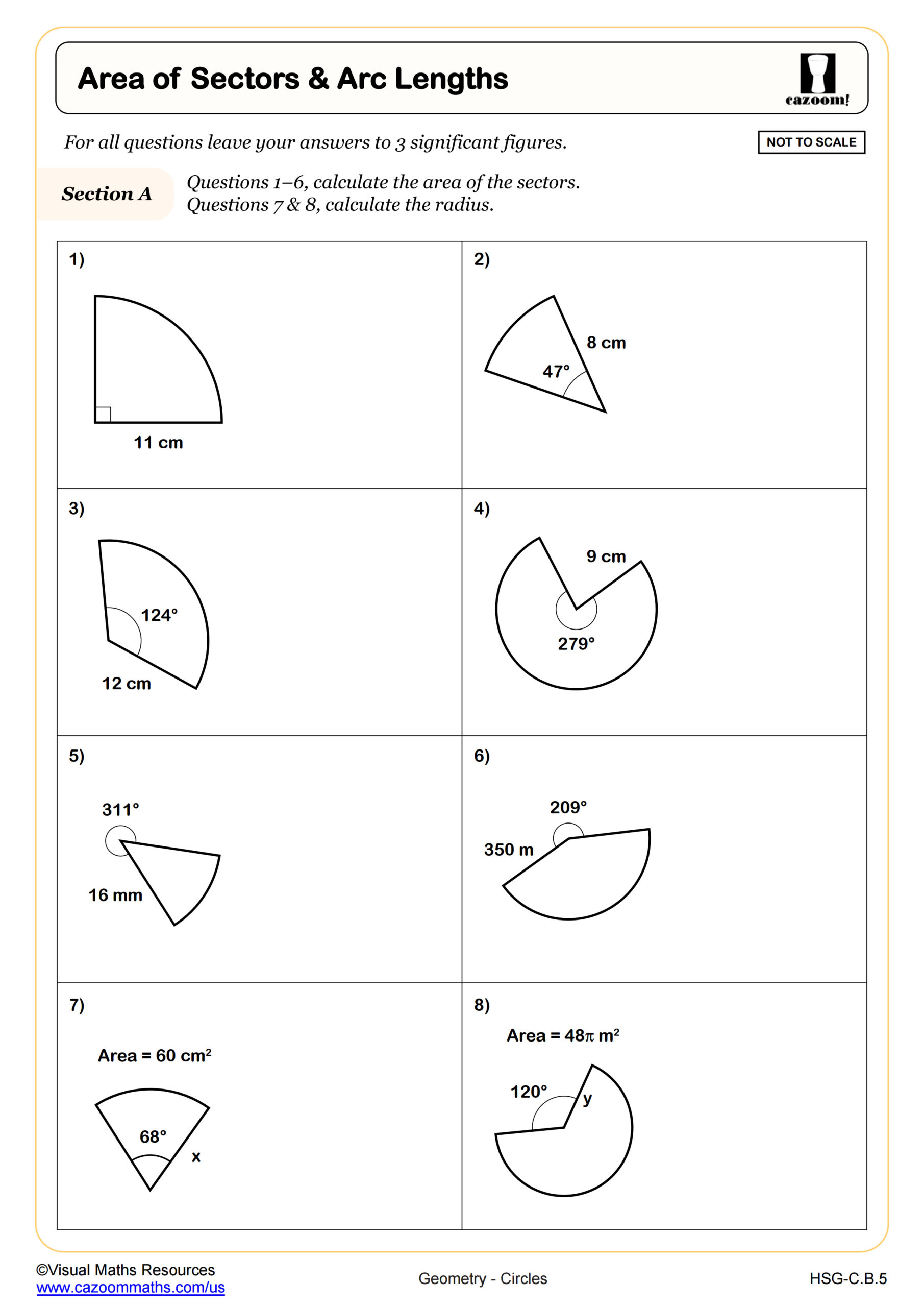 Area of Arc Lengths & Sectors Worksheet | Geometry PDF Worksheets ...