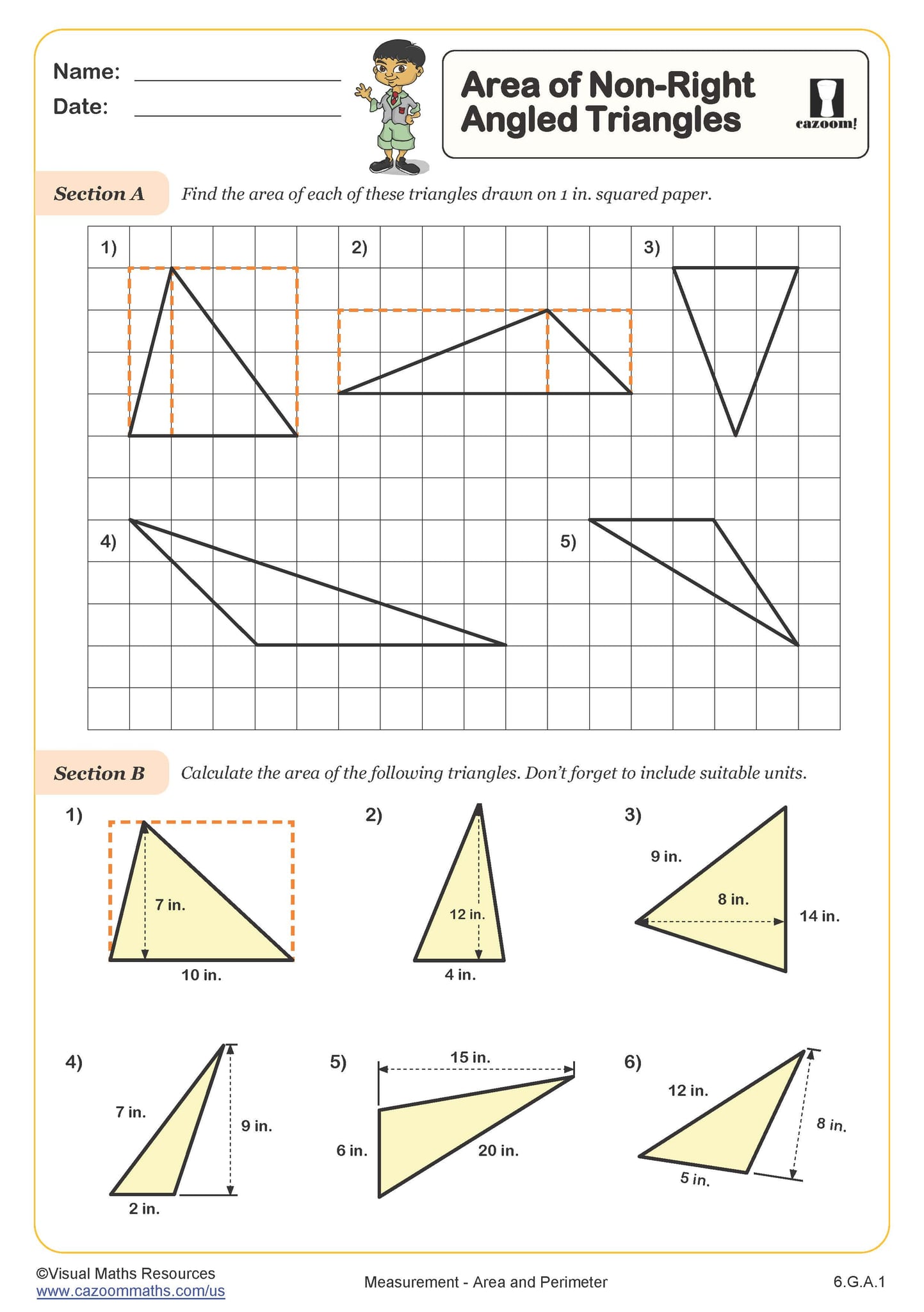 Area of Non-Right Angled Triangles | PDF printable Measurement Worksheets