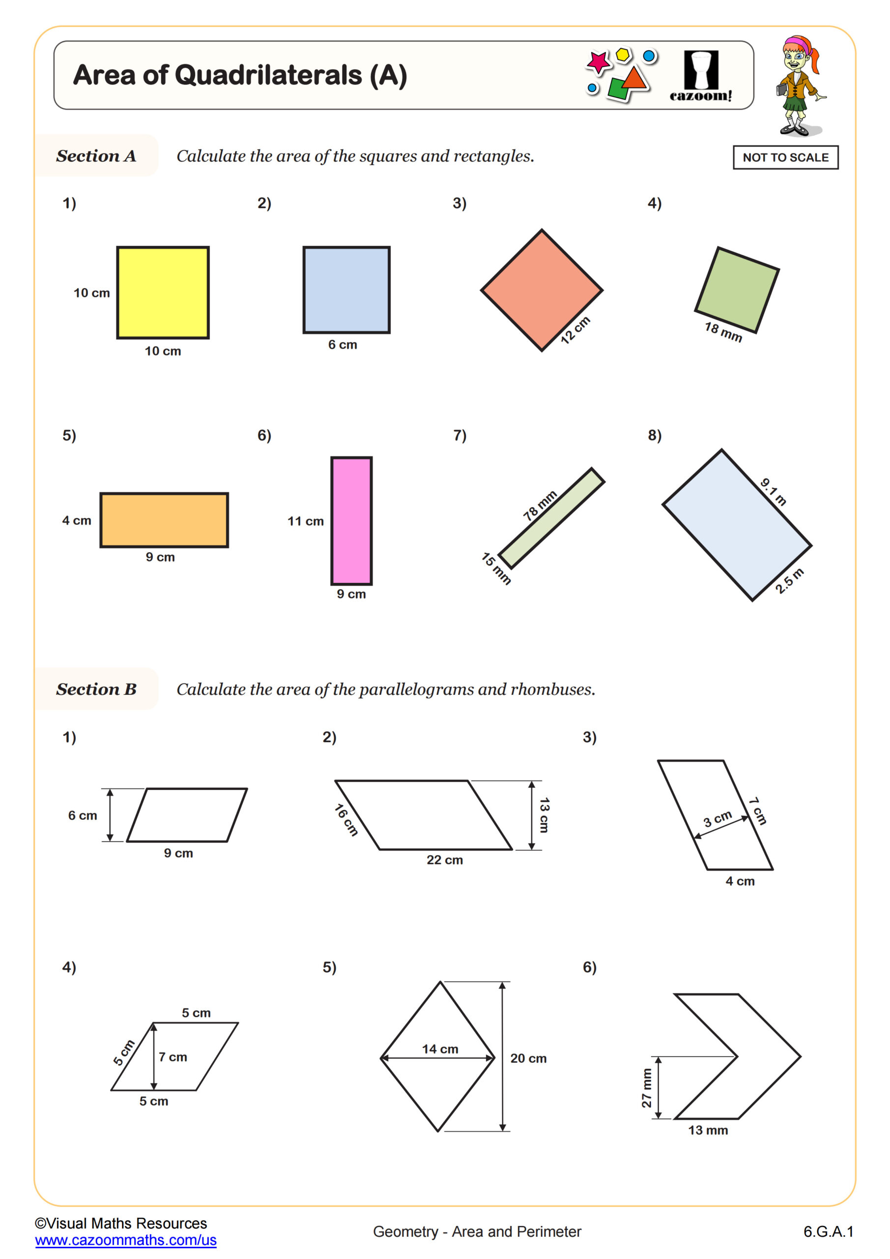Area of 2D Shapes Worksheet | 6th Grade PDF Worksheets | Cazoom Math