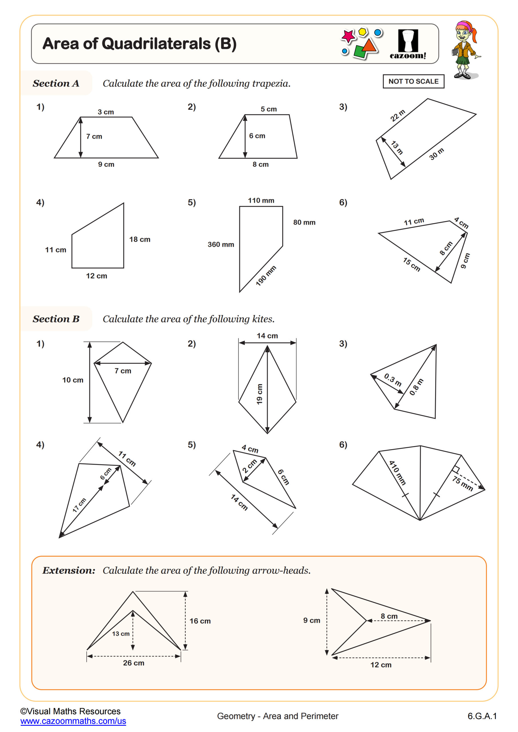 Area of Quadrilaterals (A) Worksheet | 6th Grade PDF Worksheets ...