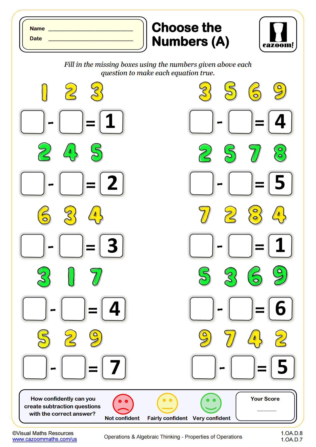 Choose the Numbers (A) | 1st Grade PDF Operations and Algebraic ...