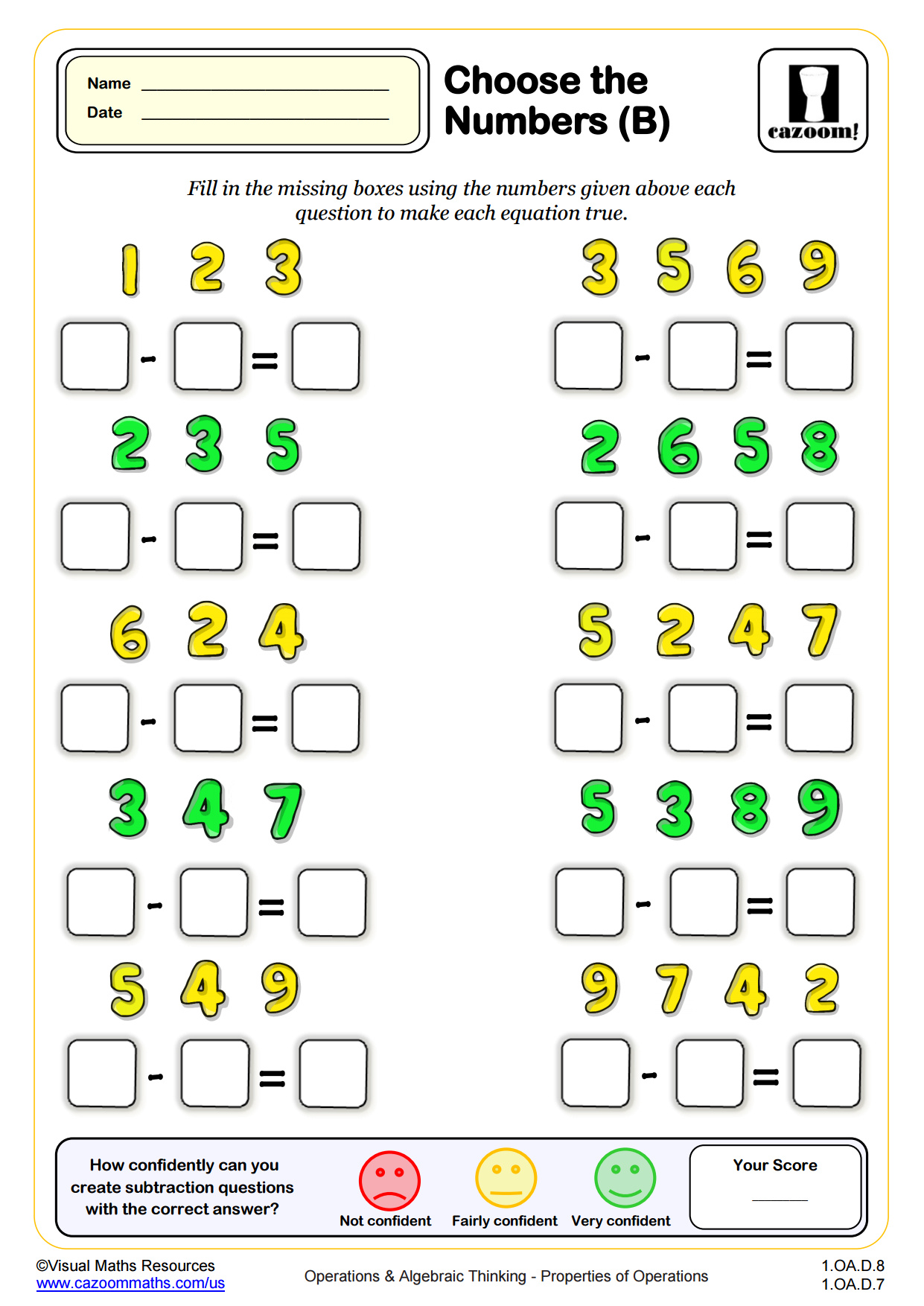 Choose the Numbers (B) | PDF printable Operations and Algebraic ...
