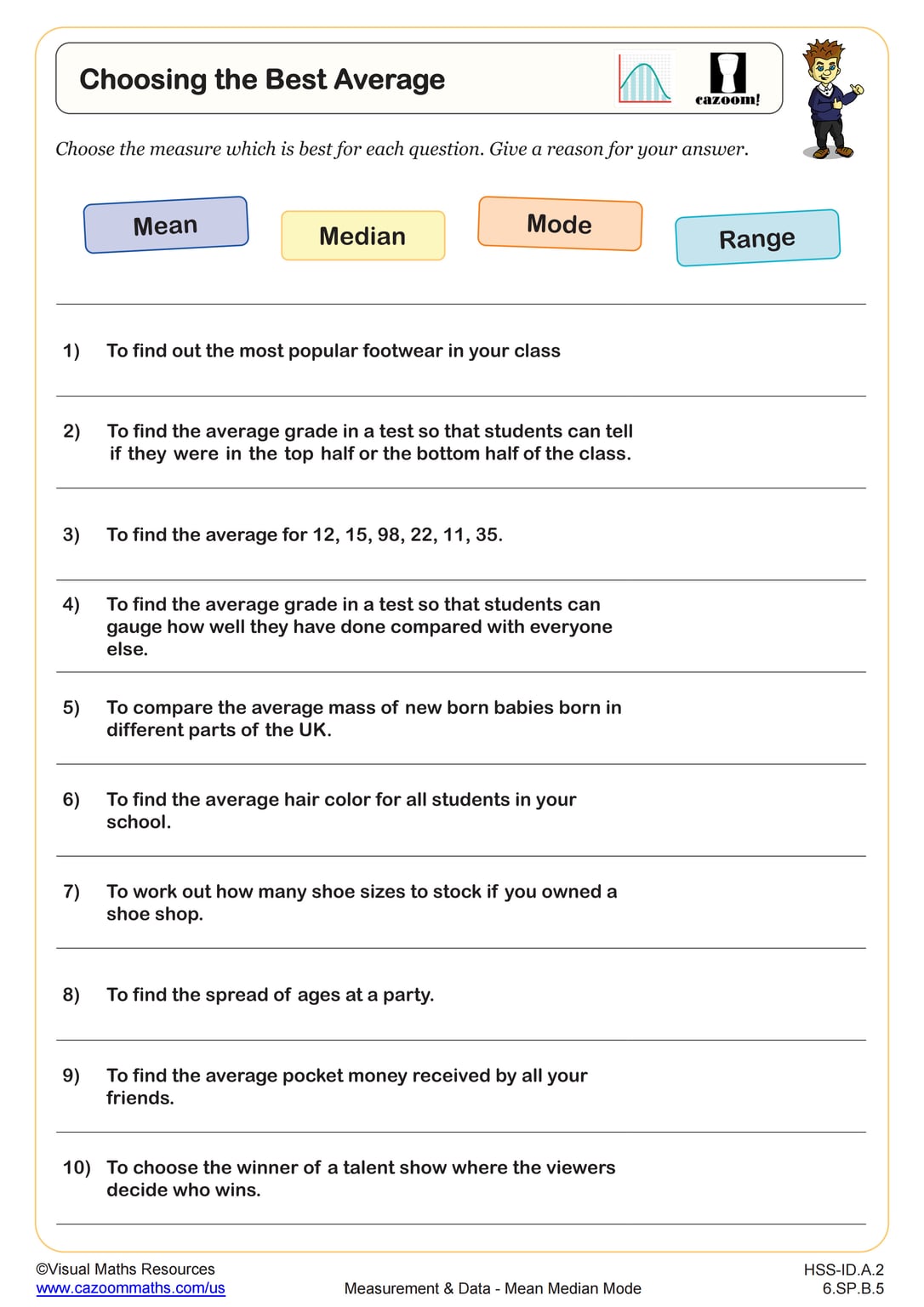 Choosing the Best Graphical Representation of Data Worksheet | PDF Printable Measurement & Data ...