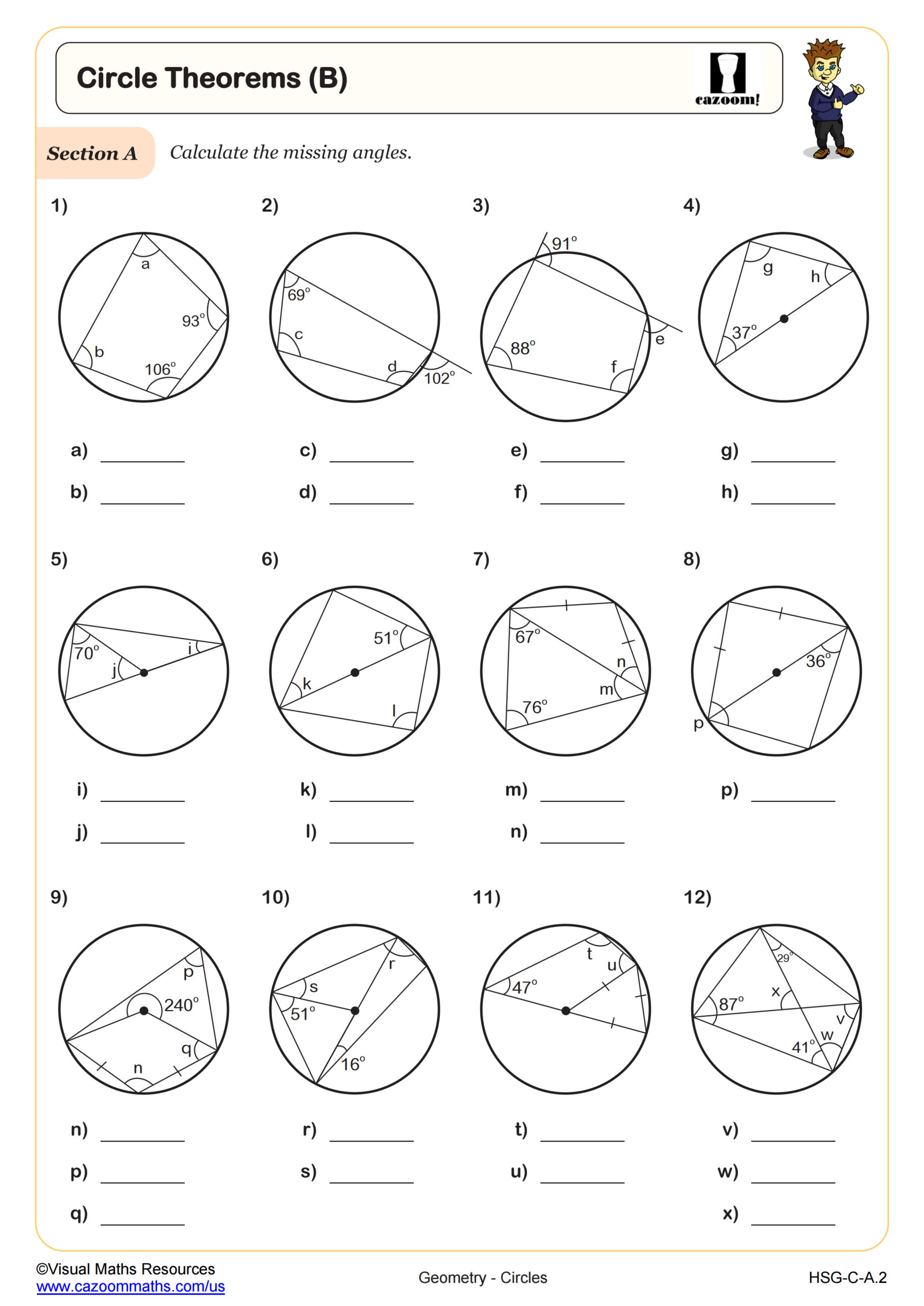 High School Circles Worksheets | PDF Printable Worksheets | Cazoom Math