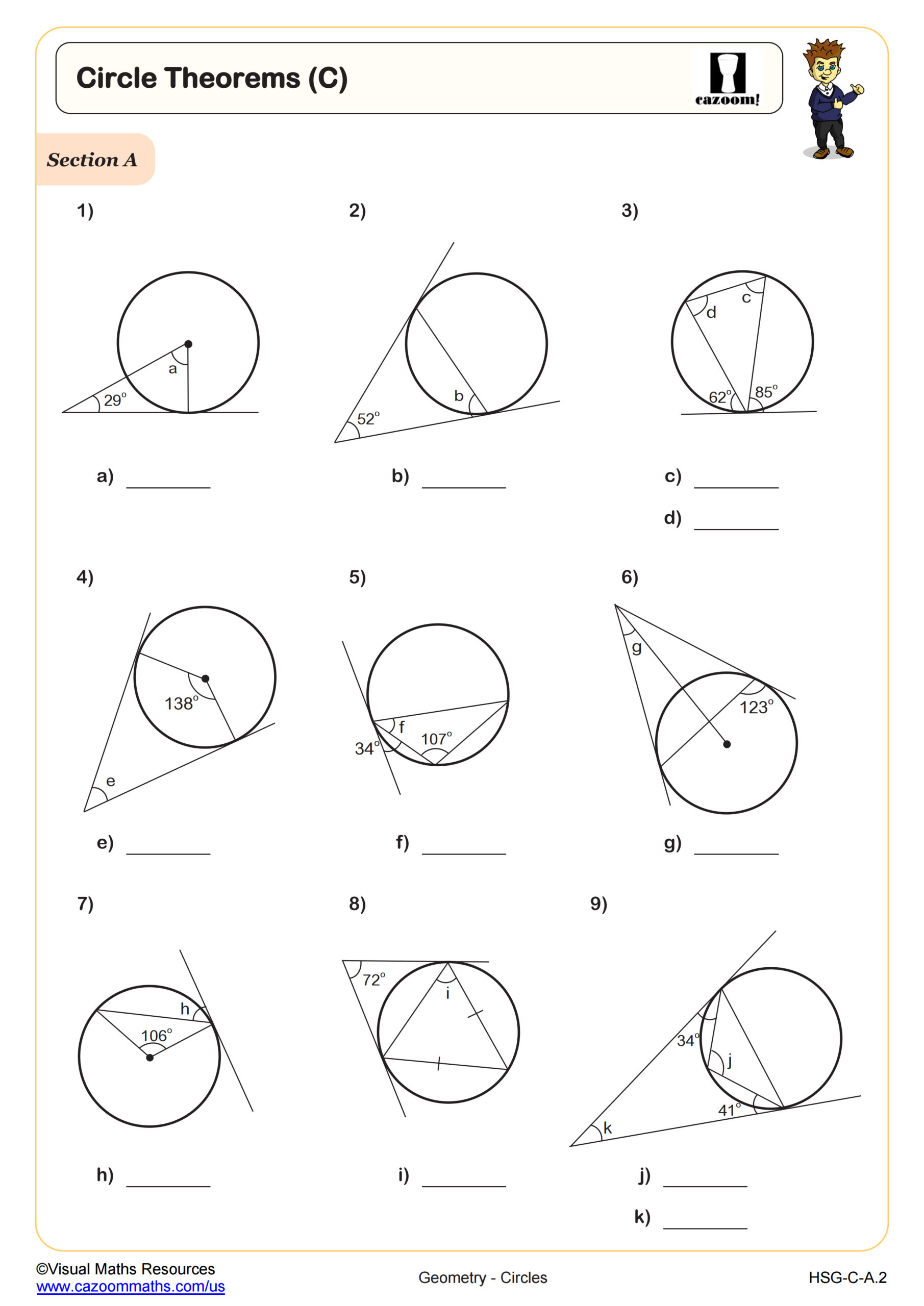 Circle Theorems (A) Worksheet | PDF Printable Geometry Worksheet ...