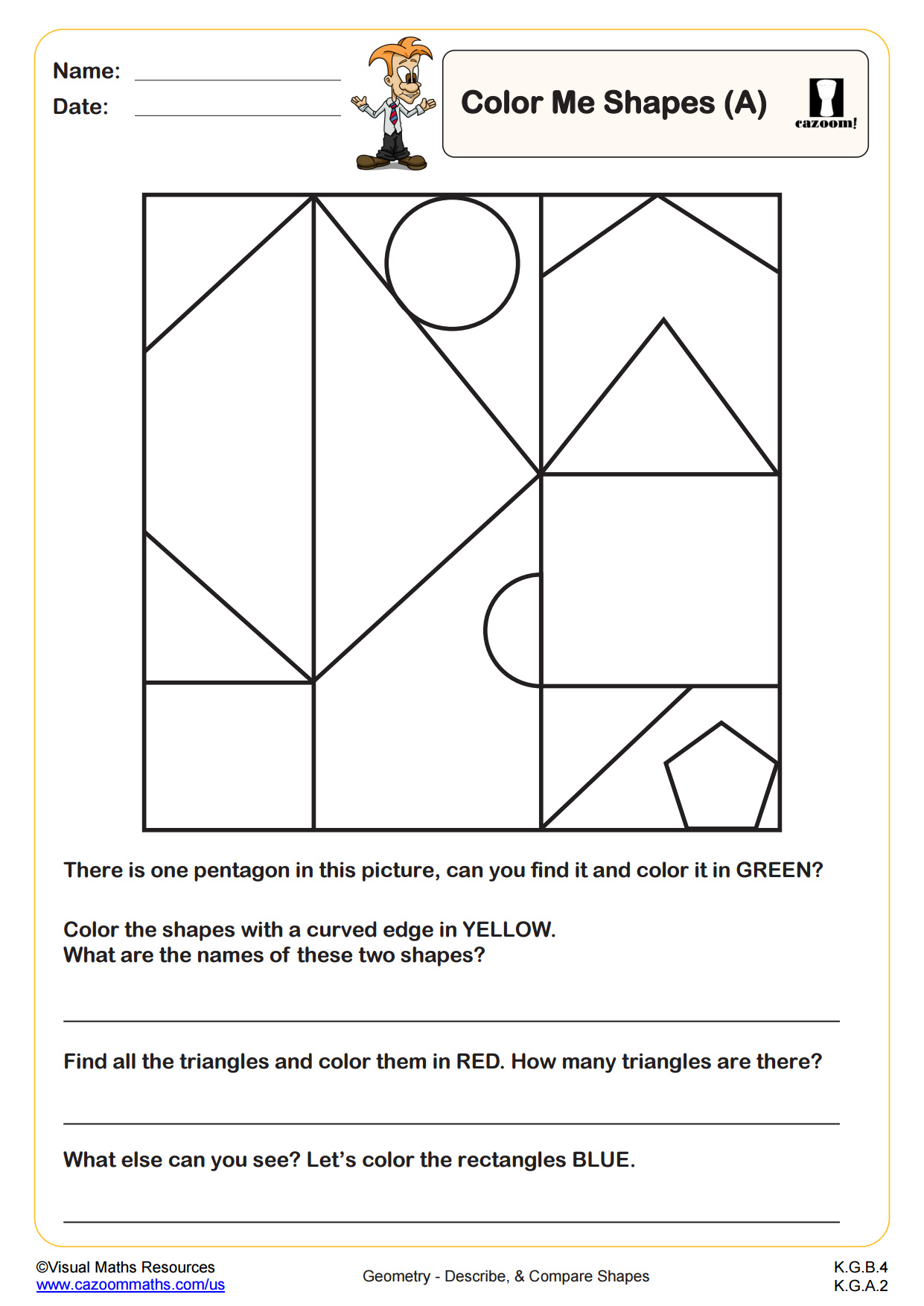 Colour Me Shapes (A) | Fun and Engaging K Grade PDF Worksheets