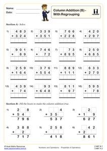 Column Addition (A) Worksheet | 2nd Grade Addition Worksheets