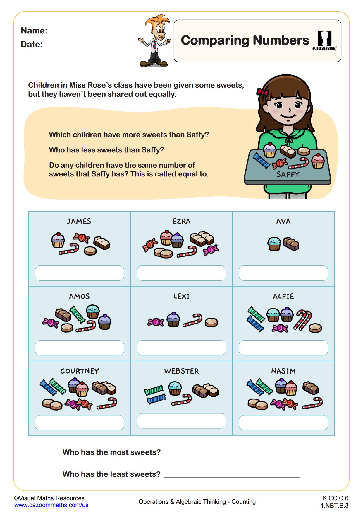 Compaing Numbers | K Grade PDF Operations and Algebraic Thinking Worksheets