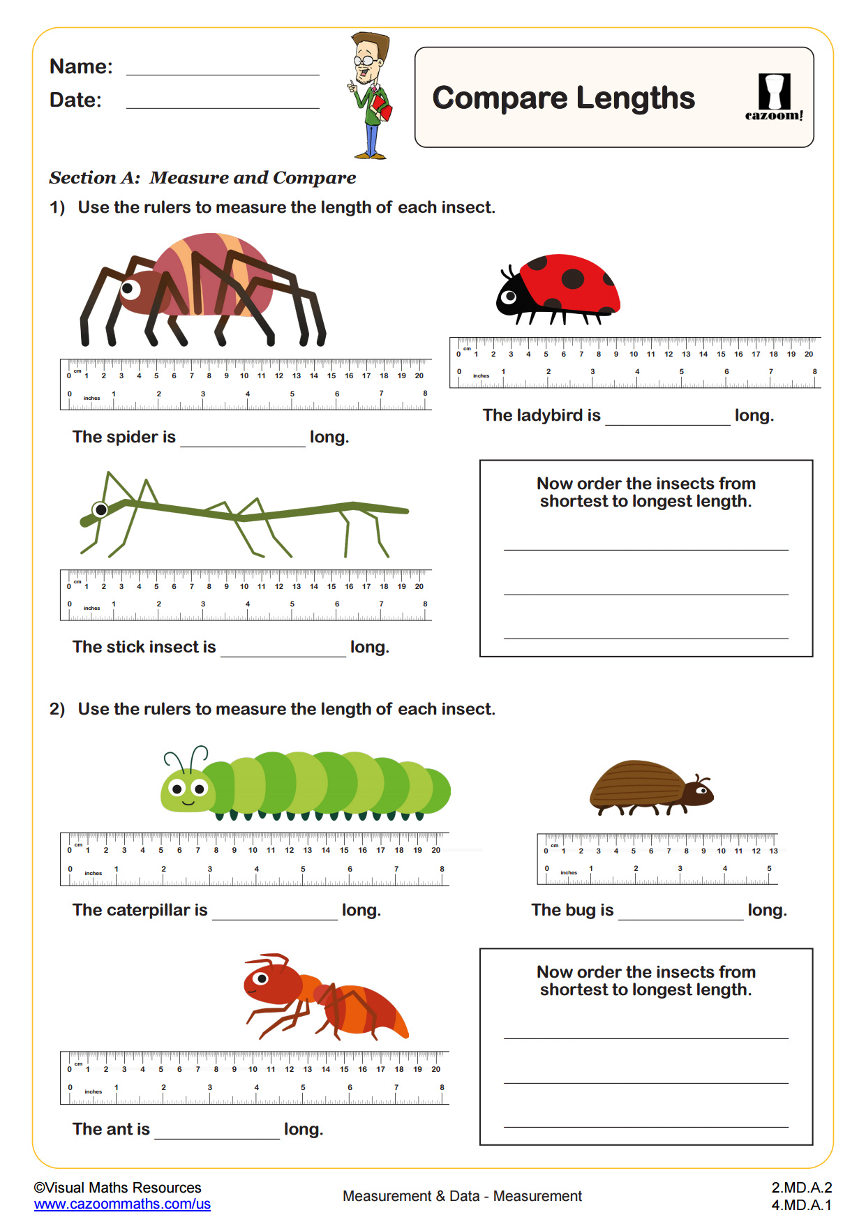 Compare Lengths | PDF printable Measurement and Data Worksheets ...