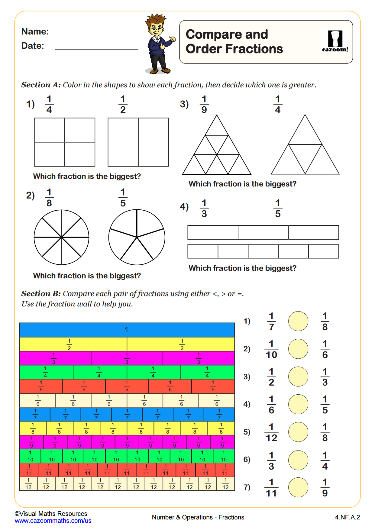 Compare and Order Fractions | 4th Grade PDF Number and Operations ...