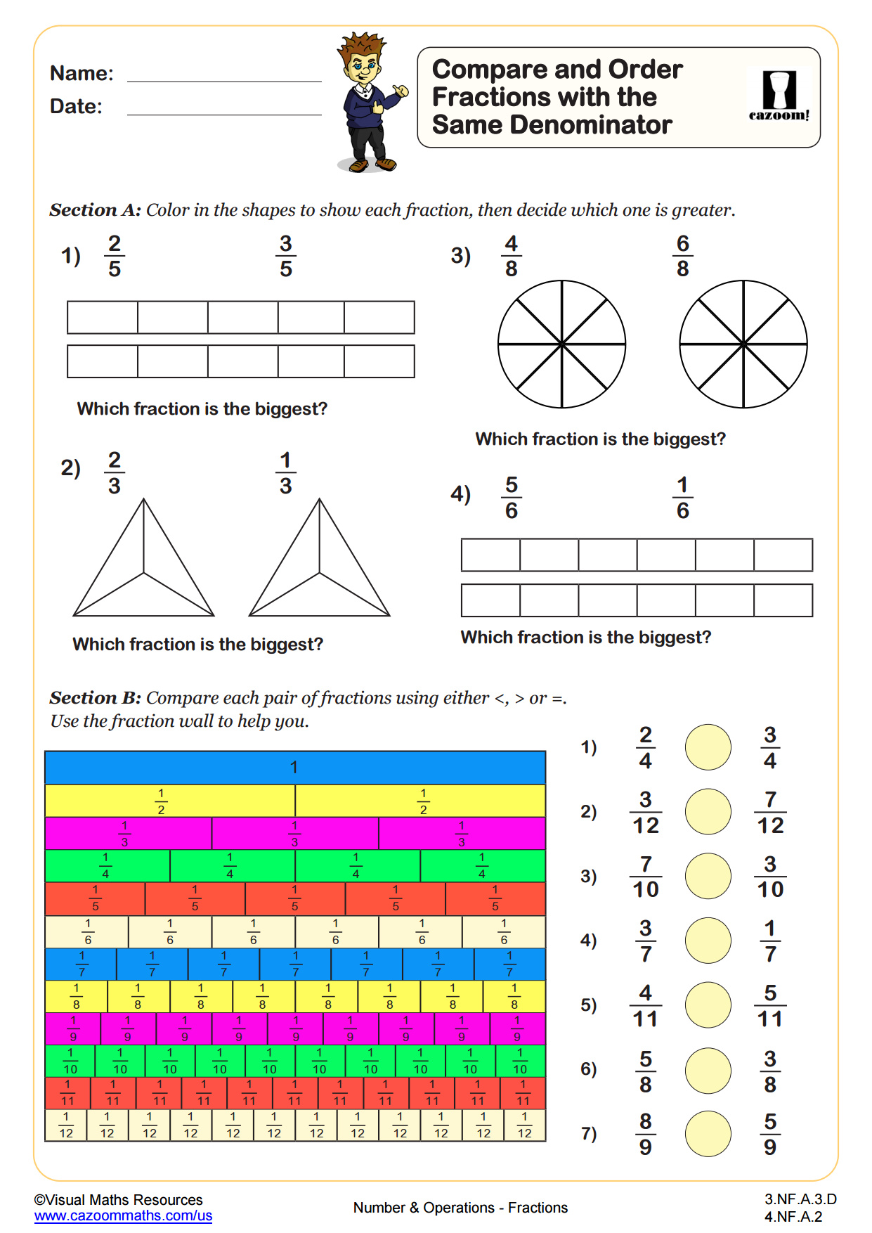 Fractions Worksheets | Fractions Math Sheets | Cazoom Math