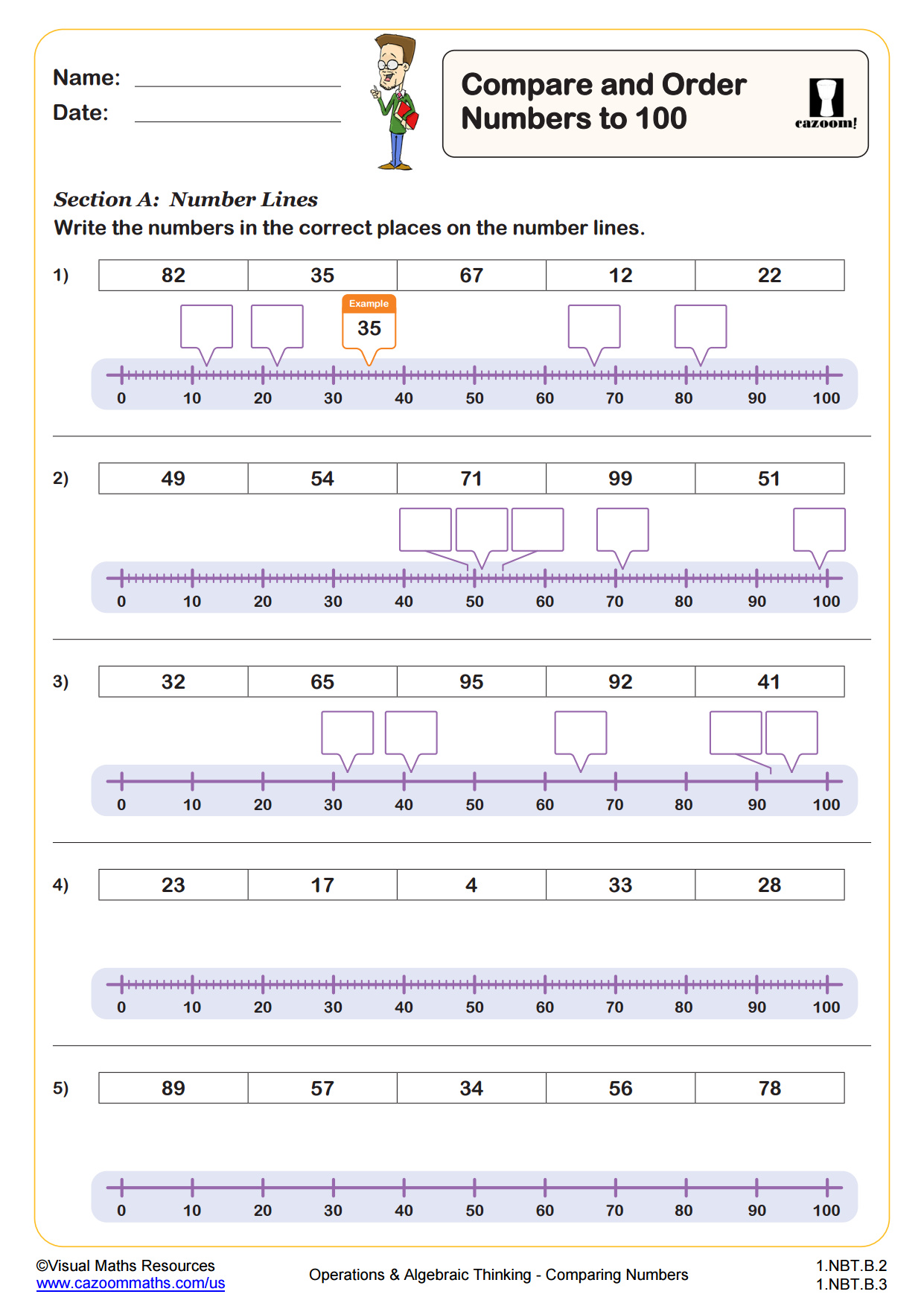 Compare and Order Numbers to 100 | 1st Grade PDF Number and Operations ...