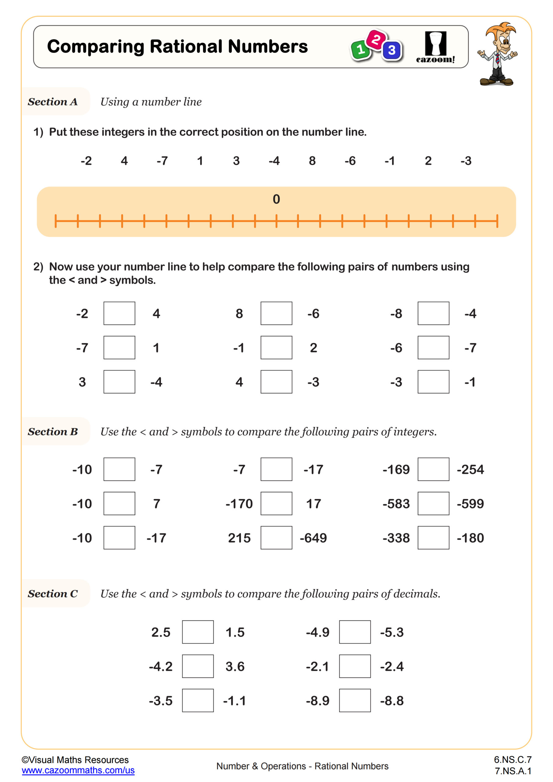 6th Grade Rational Numbers Worksheets | Cazoom Math