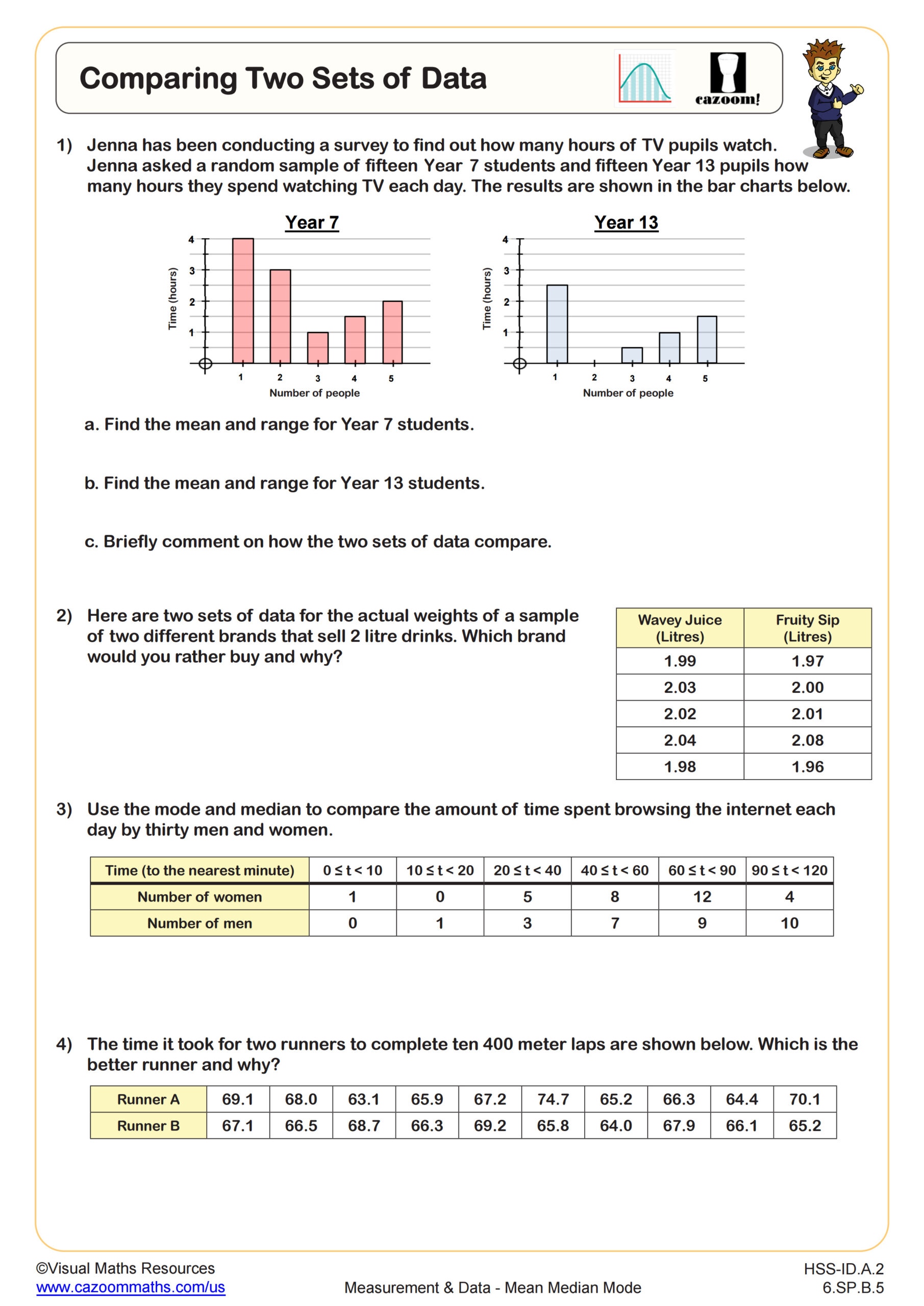 Mean, Median, and Mode Worksheets for Middle and High School Students ...