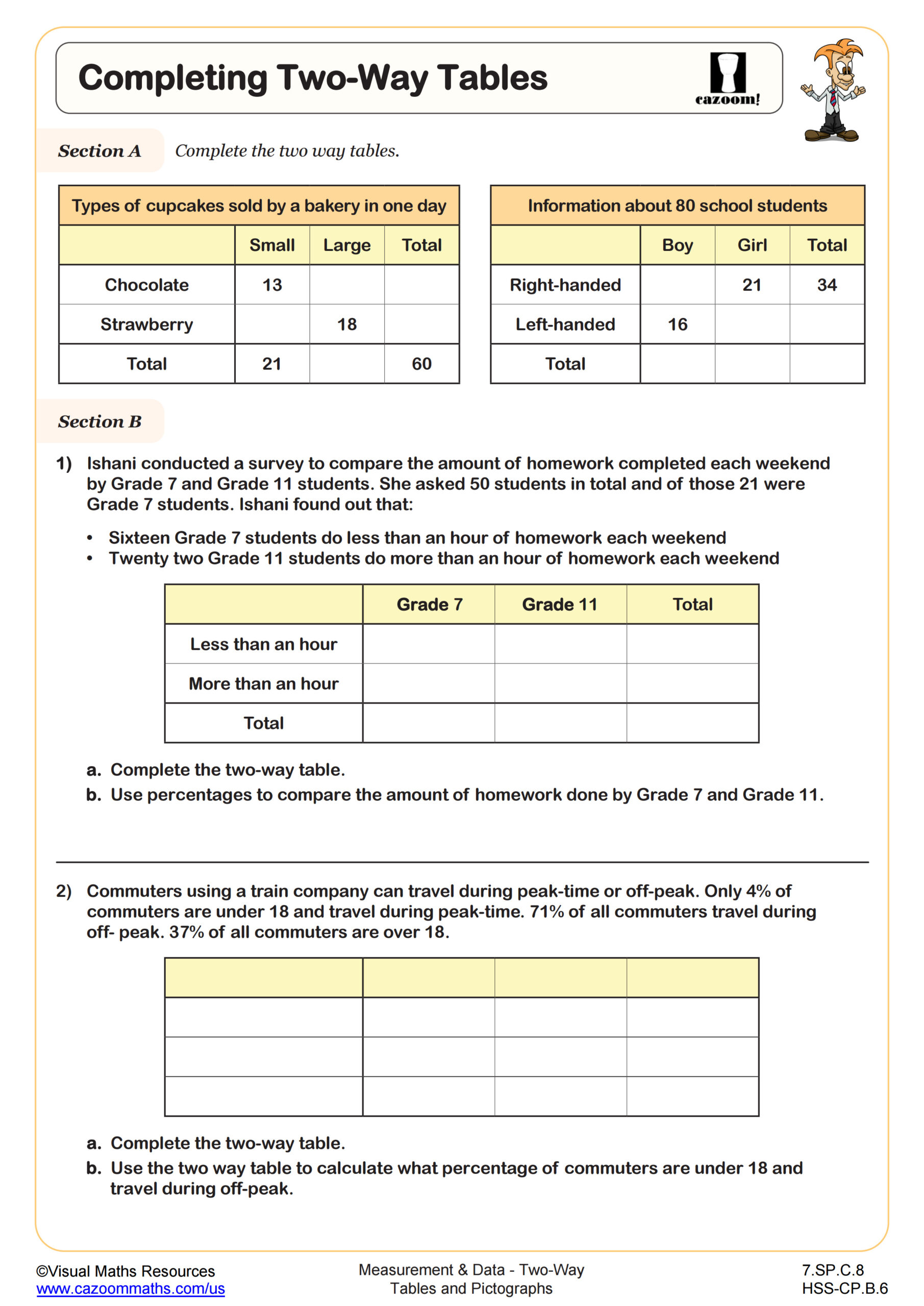 Completing Two-Way Tables Worksheet | PDF Printable Measurement & Data ...