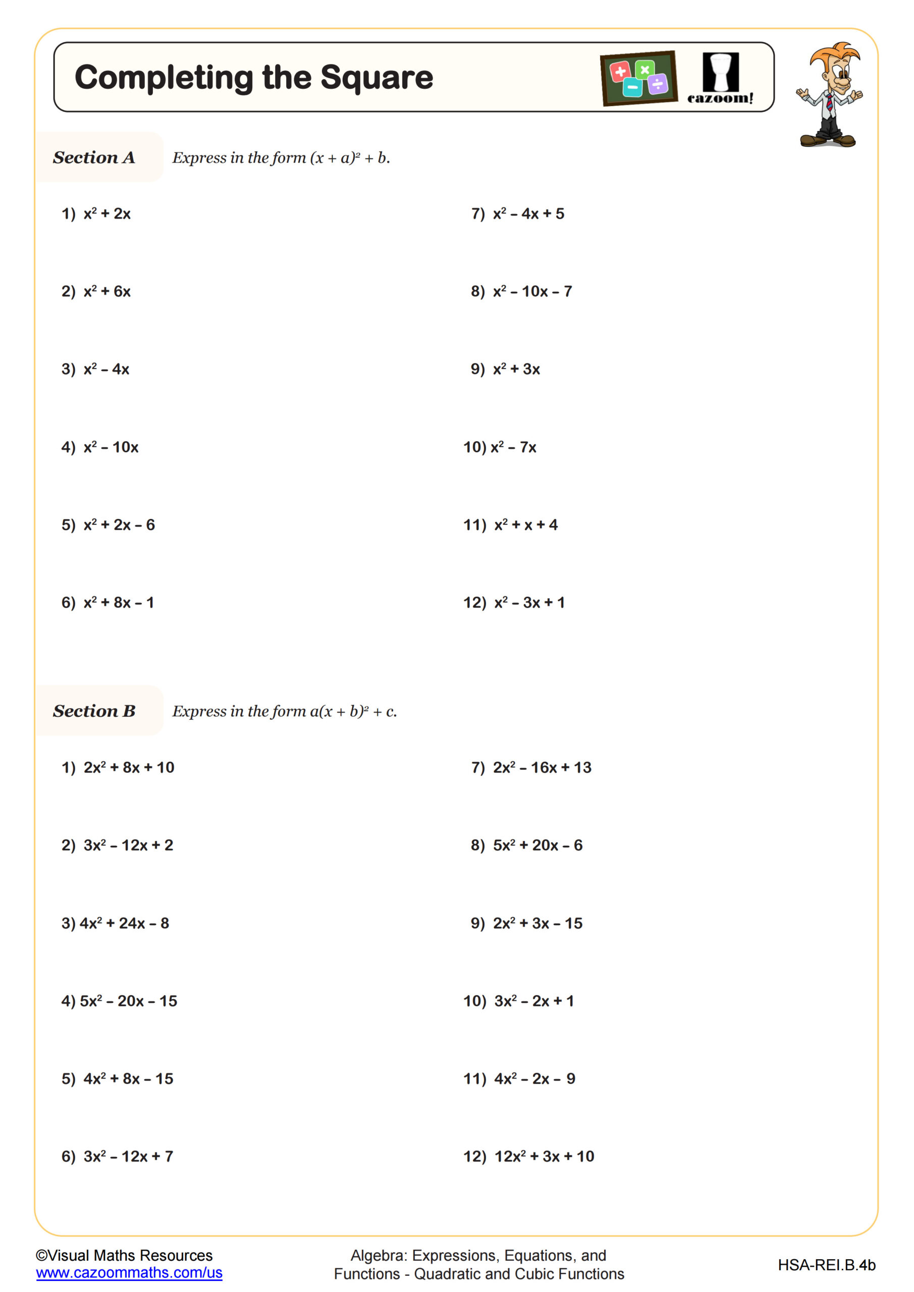 Completing the Square Worksheet | Fun and Engaging Algebra I PDF ...