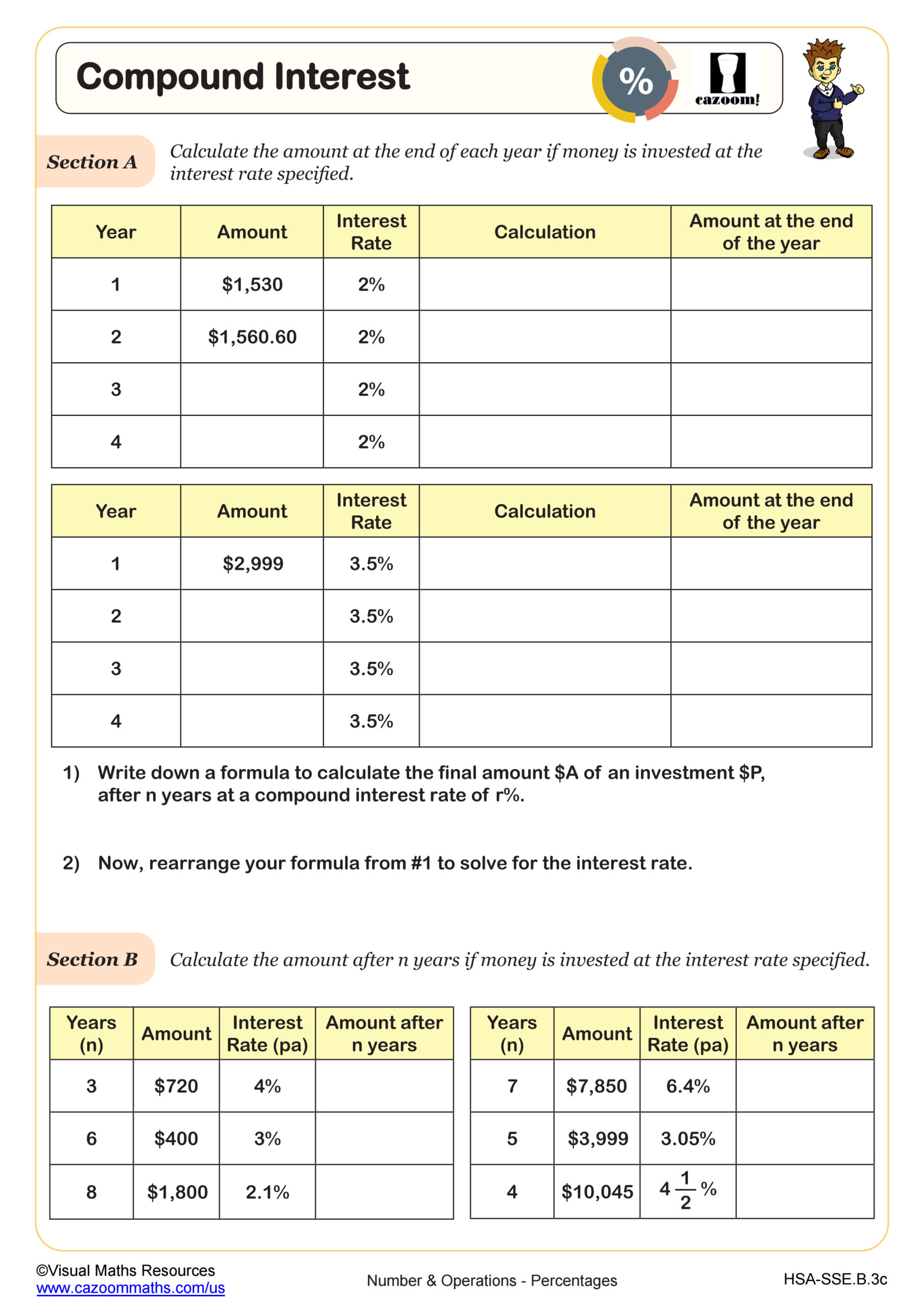 Simple Interest Worksheet | Fun and Engaging 7th Grade Number Worksheet ...