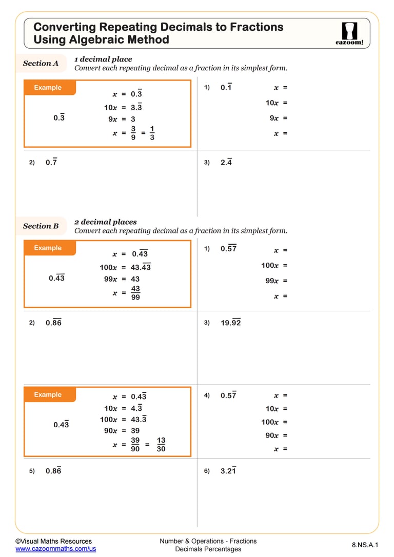 Converting Fractions, Decimals, and Percents (B) Worksheet | PDF ...