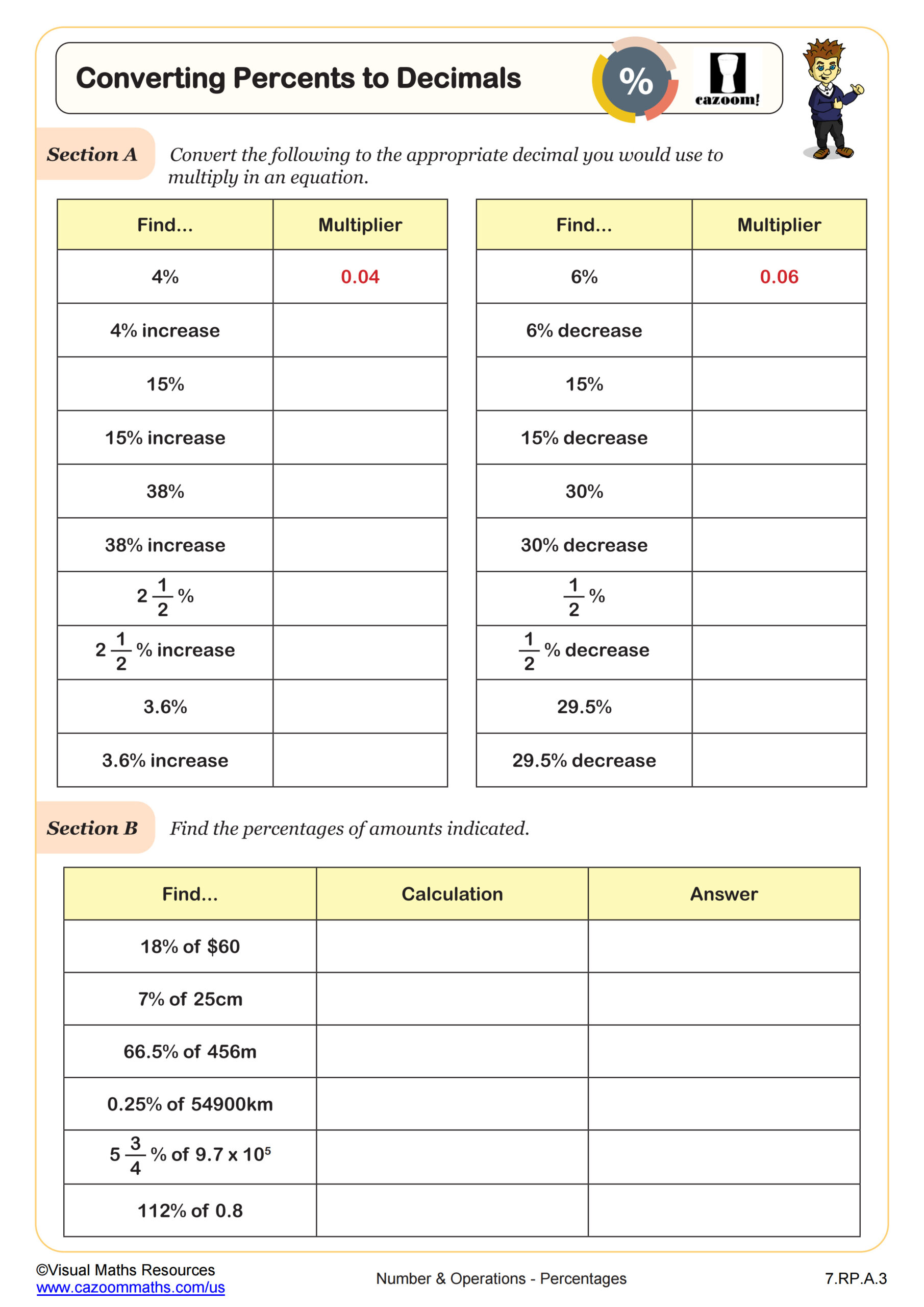 Percents: Finding the Original Worksheet | PDF Printable Number ...