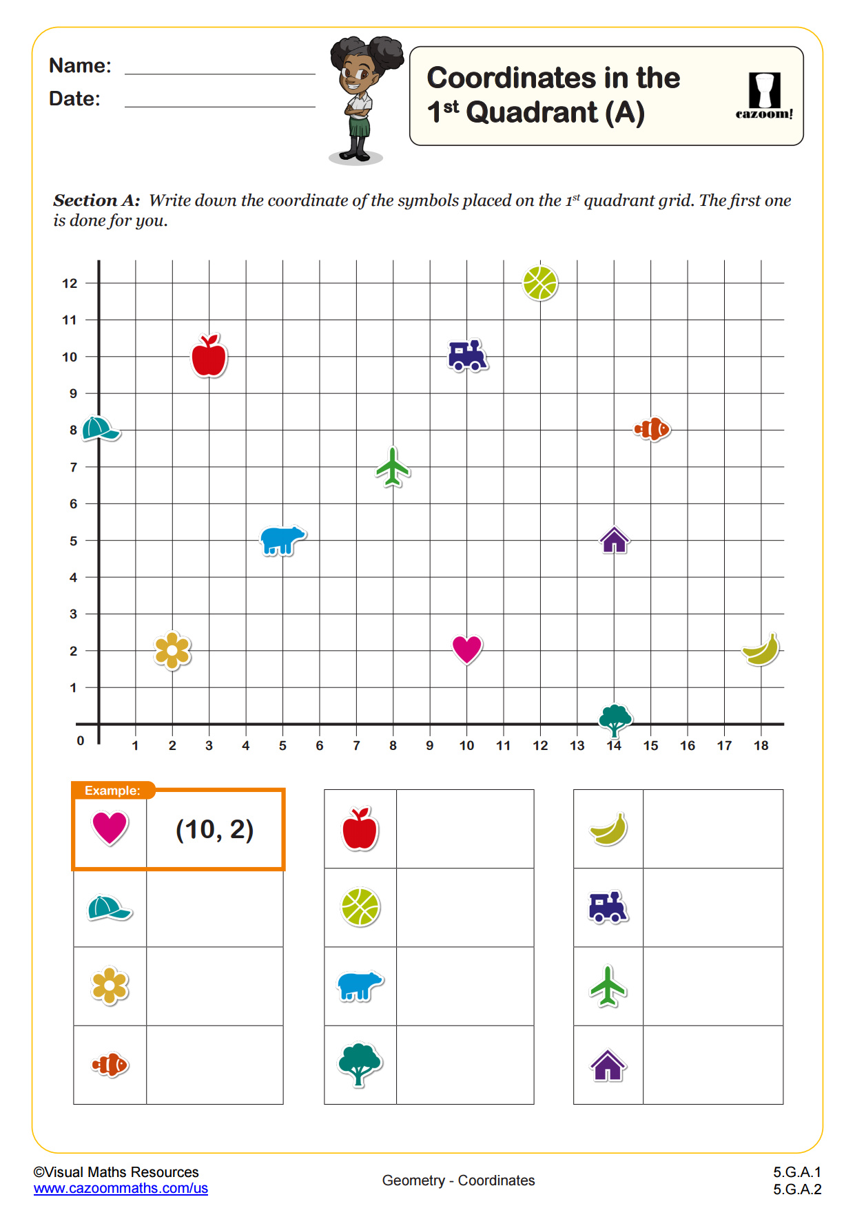 Coordinates in the First Quadrant (A) | PDF printable Geometry Worksheets