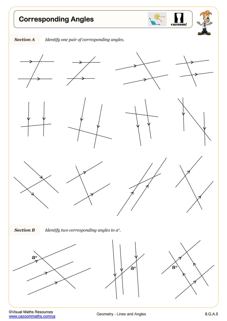 Corresponding Angles Worksheet | Fun and Engaging 8th Grade PDF Worksheets