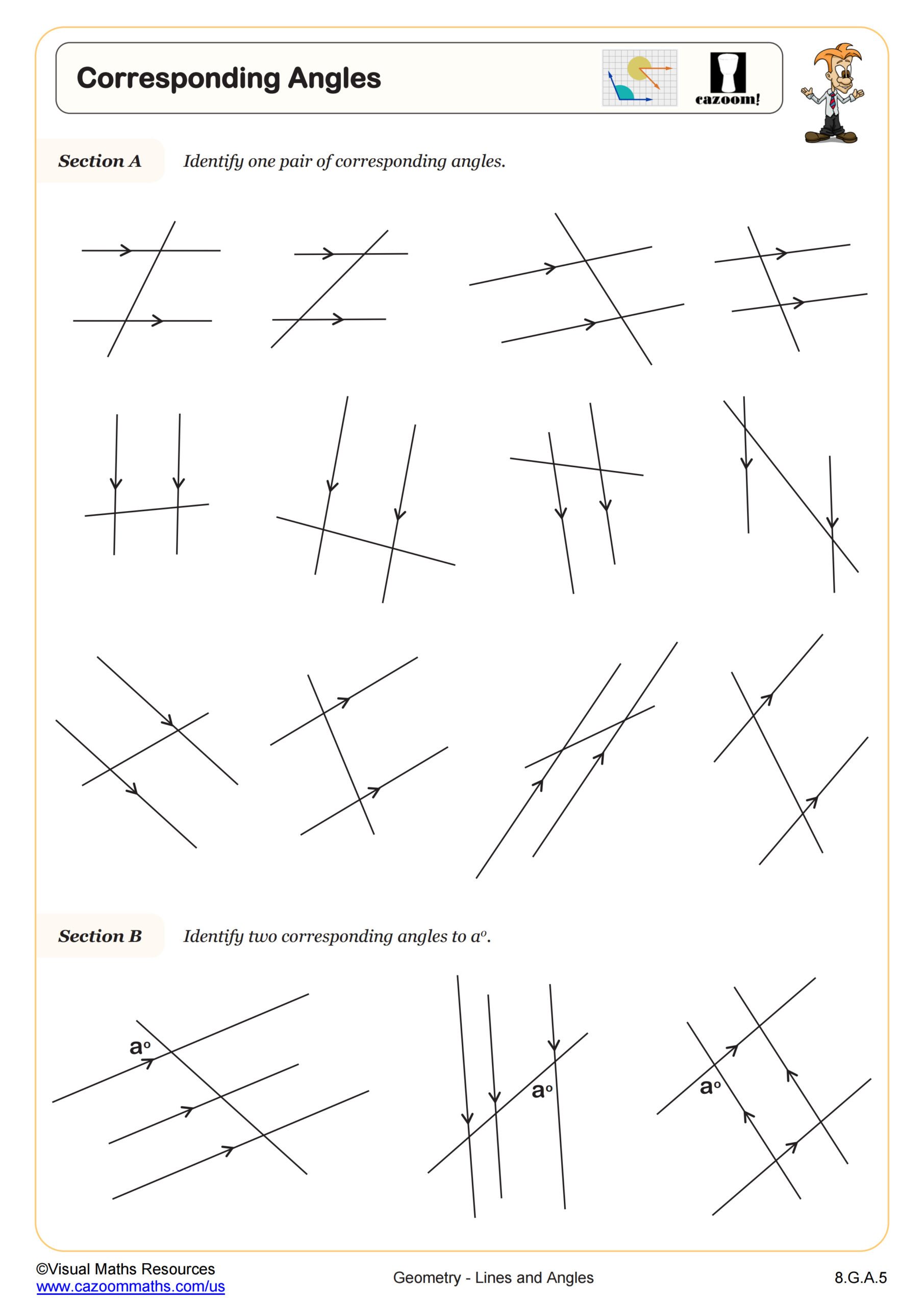 Corresponding Angles Worksheet | Fun and Engaging 8th Grade PDF ...
