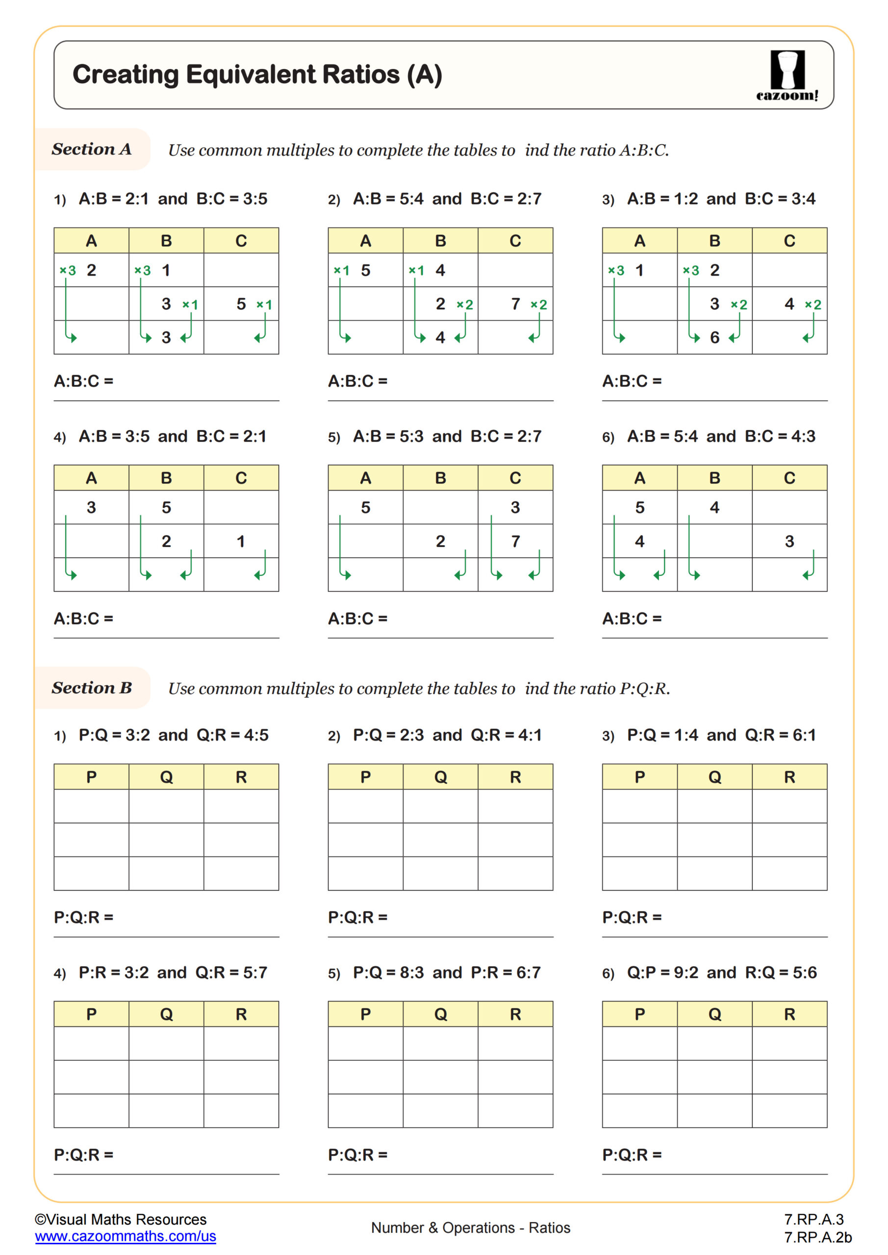 7th Grade Proportions Worksheets | PDF Printable Worksheets | Cazoom Math