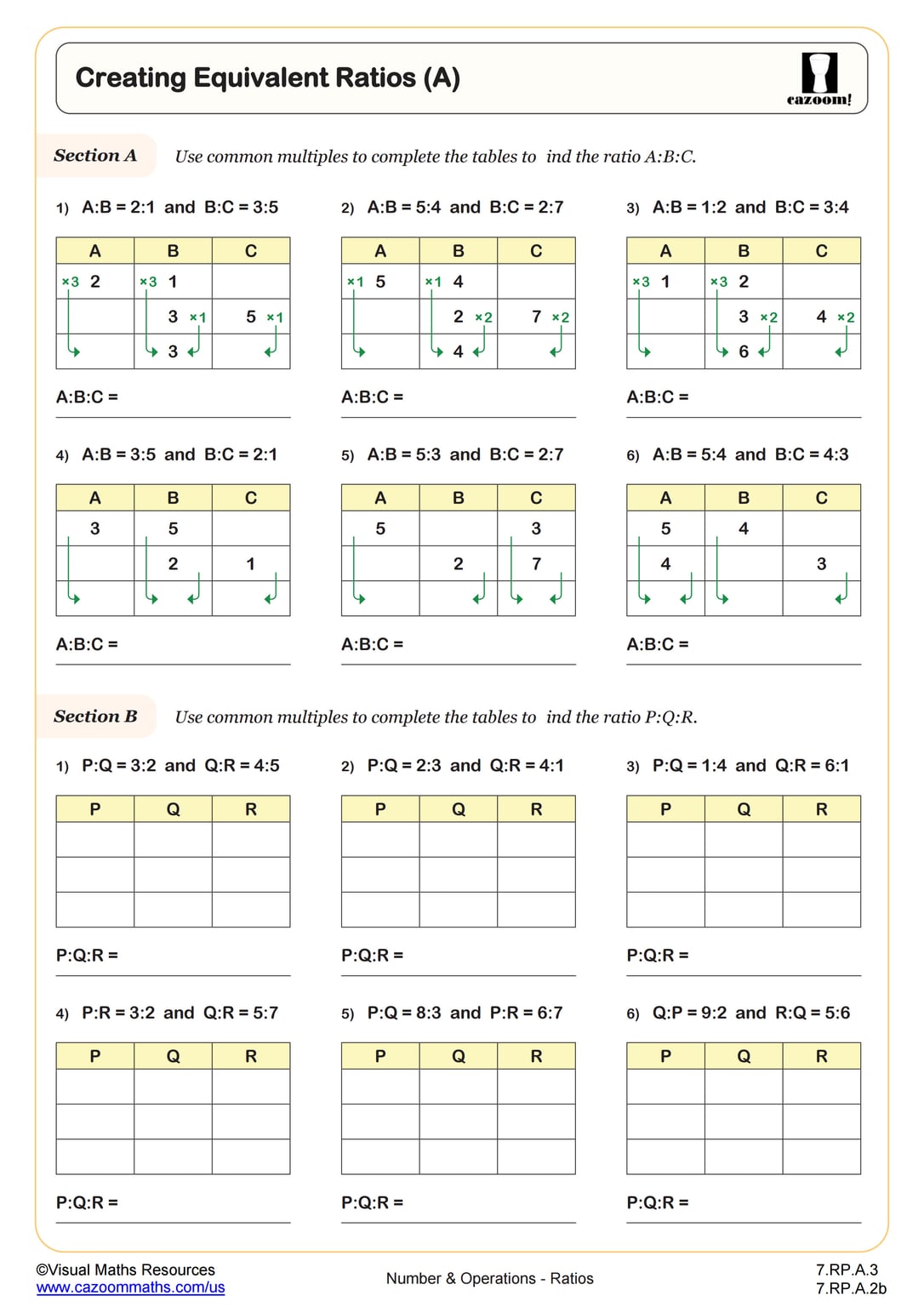 Creating Equivalent Ratios (B) Worksheet | 6th Grade PDF Worksheets