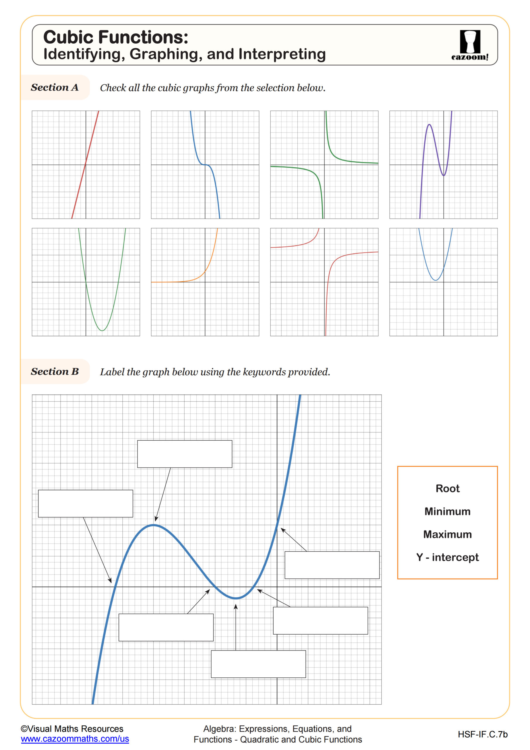 Cubic Functions: Identifying, Graphing, and Interpreting Worksheet ...