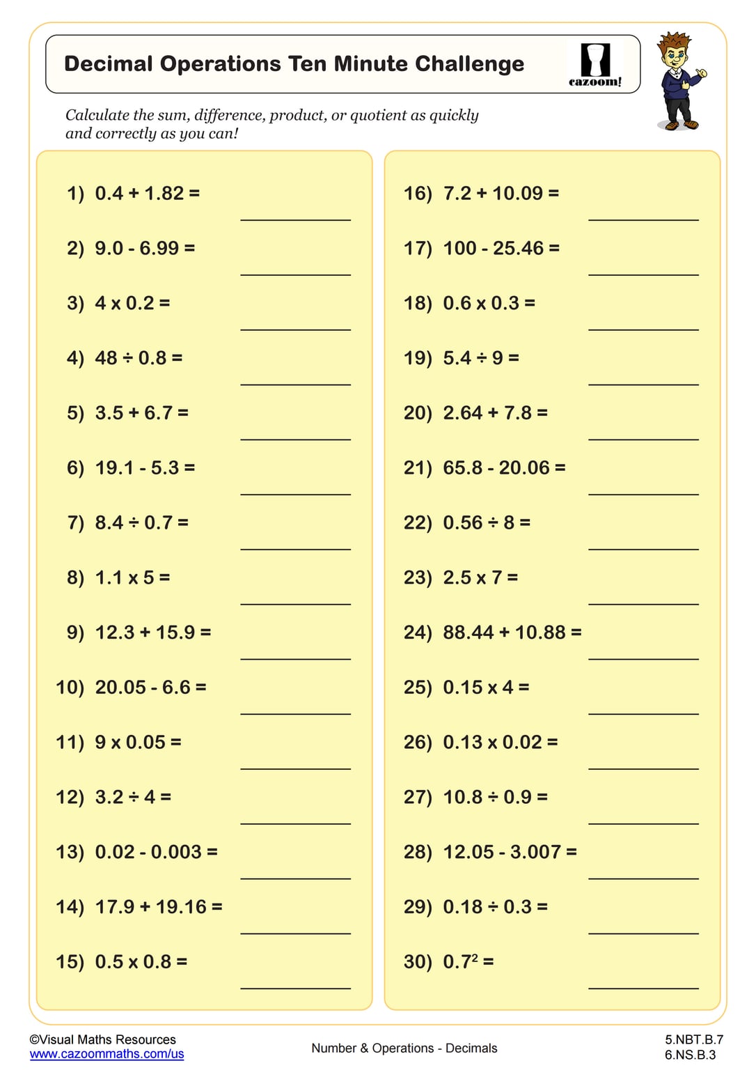 Decimal Operations Mixed Practice Worksheet | PDF Printable Number ...