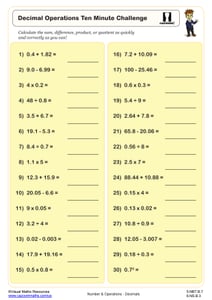 Decimal Operations Mixed Practice Worksheet | PDF Printable Number ...