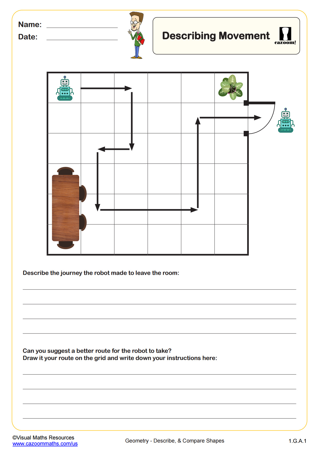 Describing Movement | 1st Grade PDF Geometry Worksheets