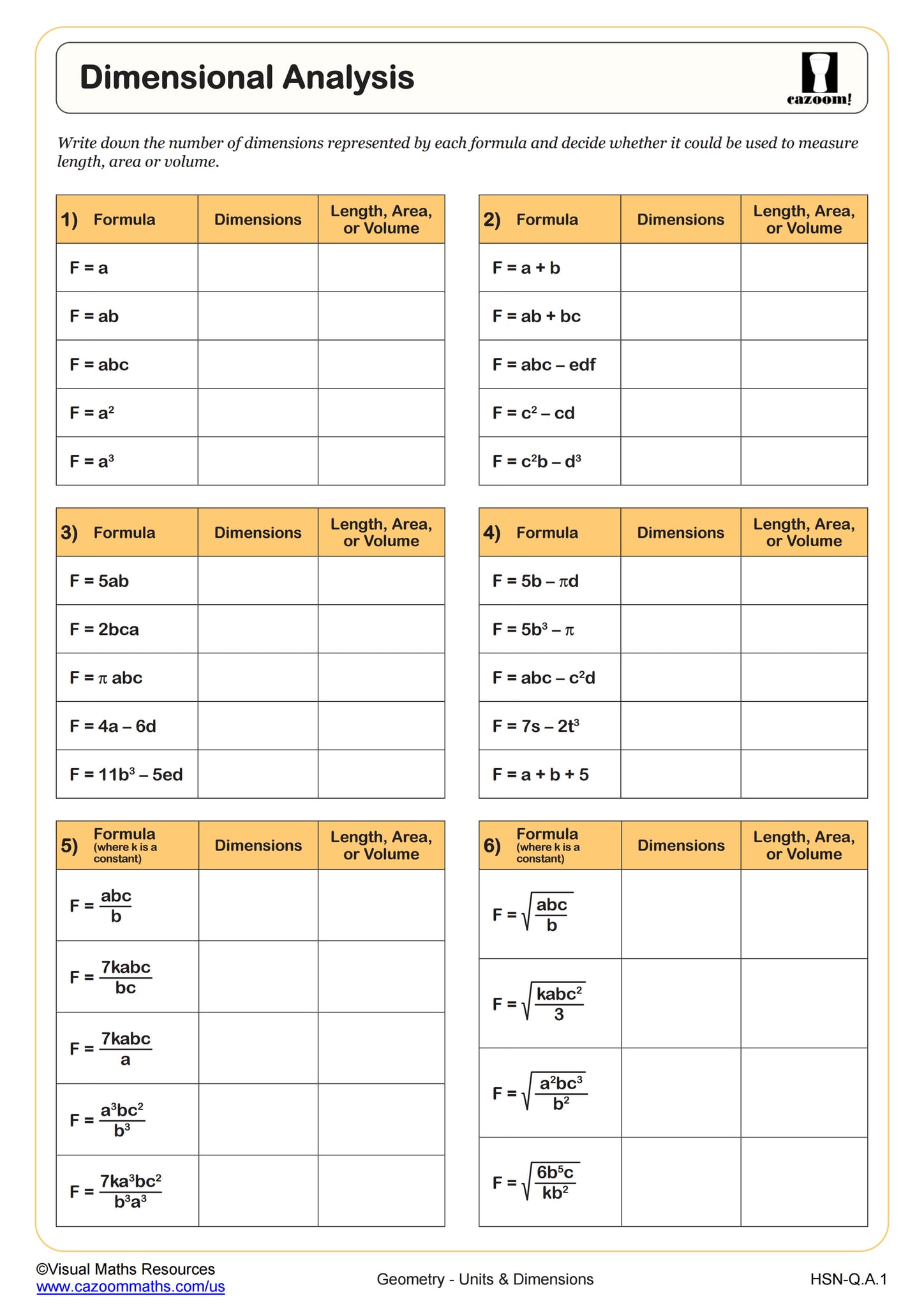 Dimensional Analysis Worksheet | Algebra II PDF Worksheets